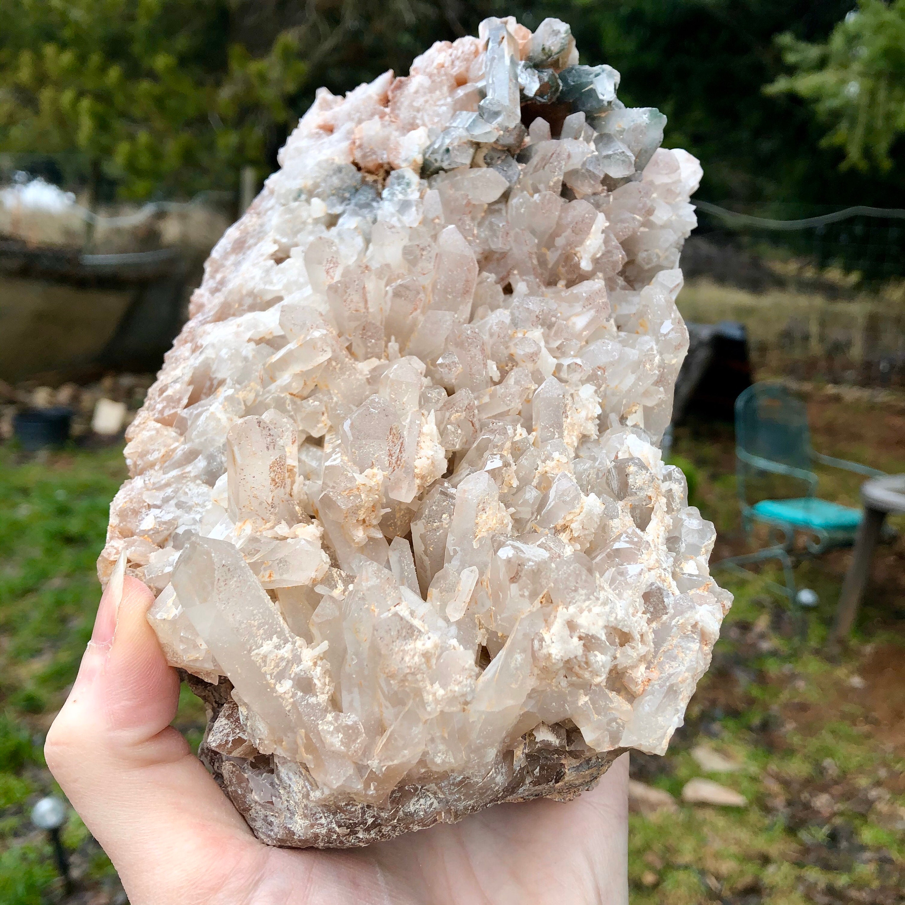 4.81 lbs Large Quartz Crystal Cluster With Green Chloride Inclusions