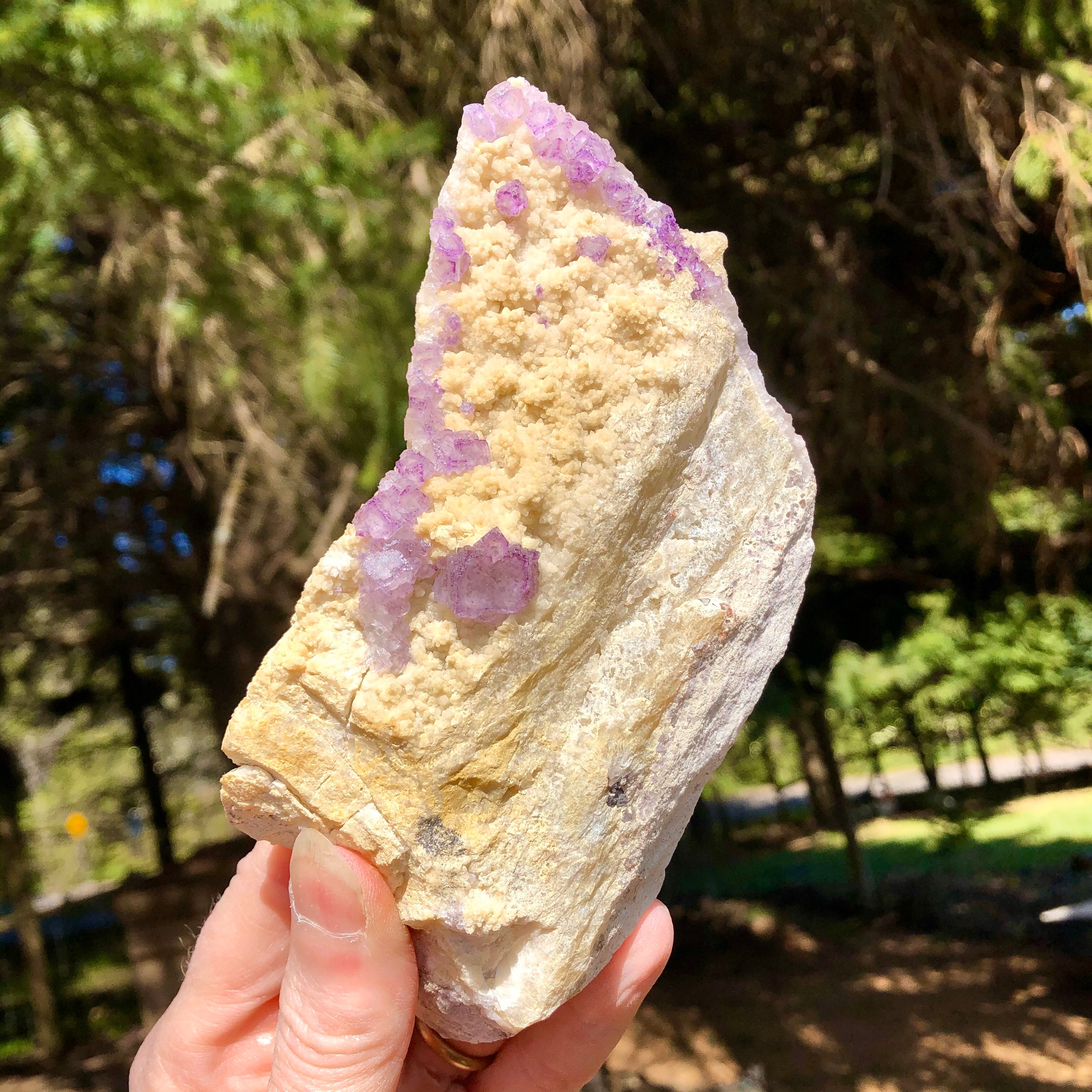 410g Violet Edged Cubic Fluorite On Yellow Stalactic Calcite Crystal ...