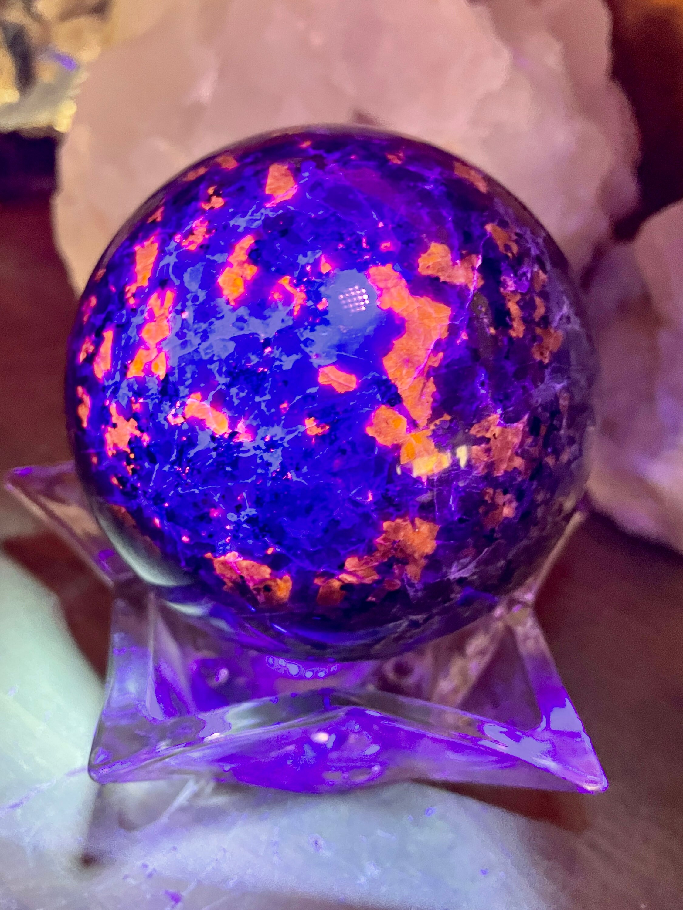 84mm UV Yooperlite aka Firestone Sphere Orb Ball Mineral Display Specimen