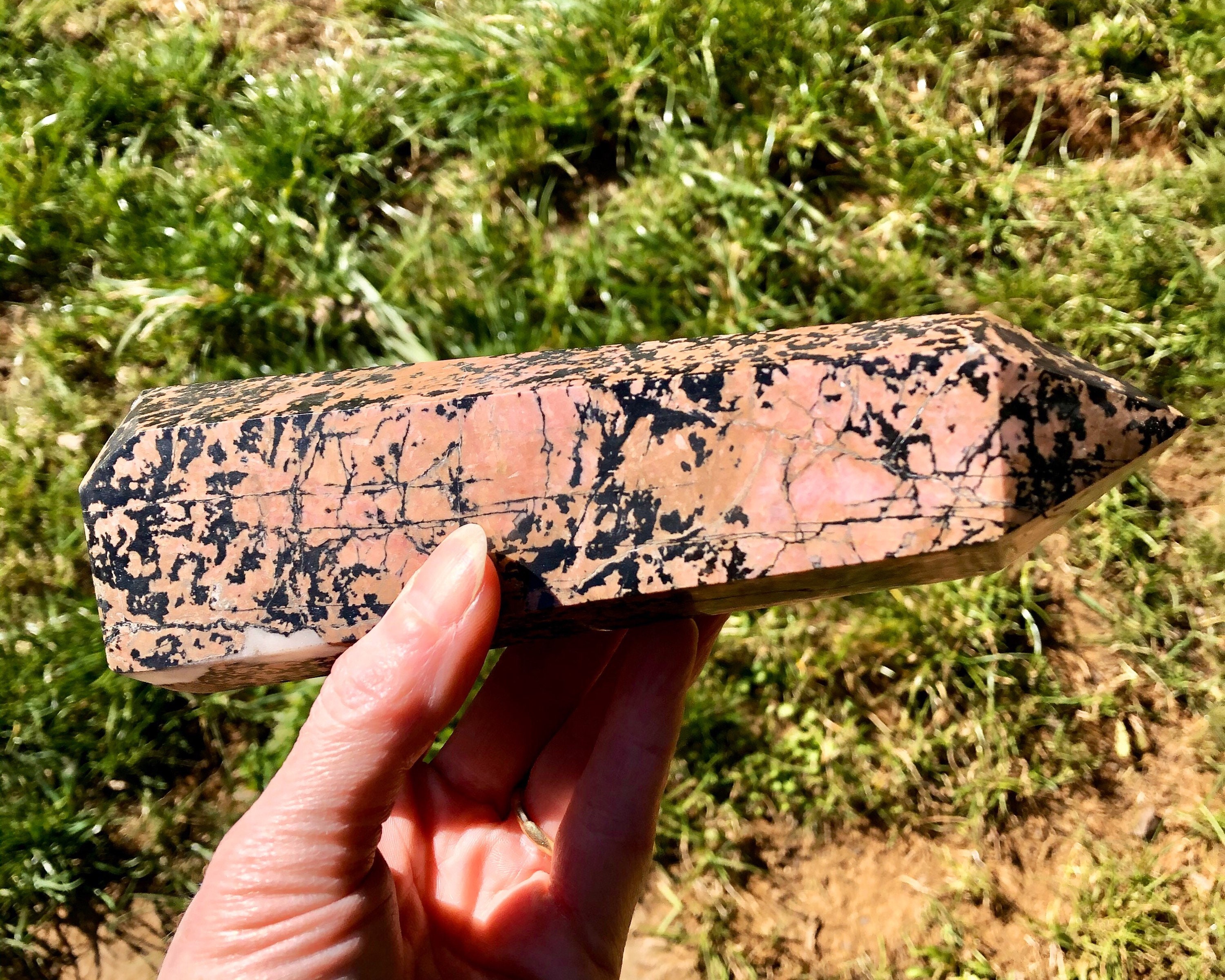 1112g Rhodonite Obelisk Pillar Point Tower Wand Column Mineral Display ...
