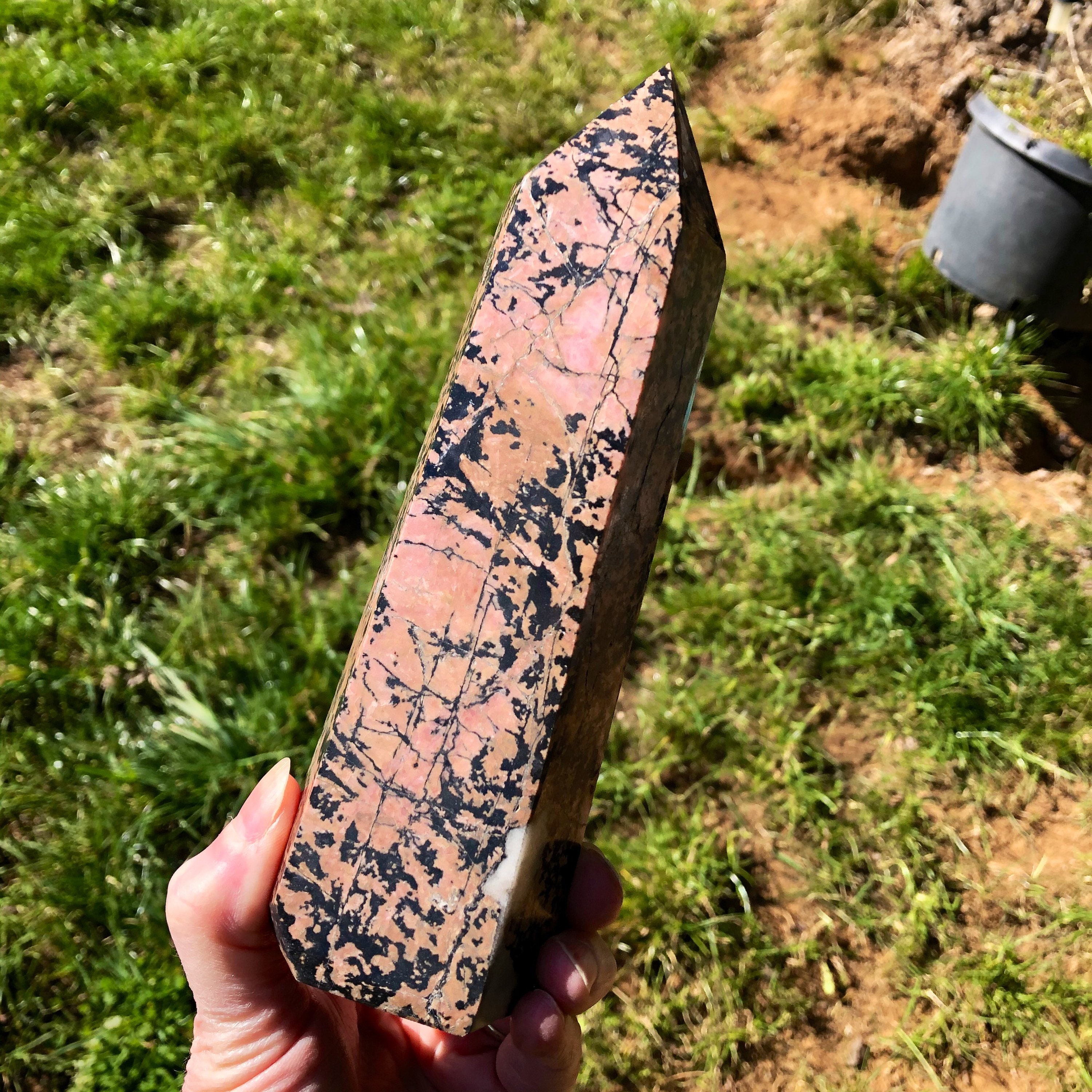1112g Rhodonite Obelisk Pillar Point Tower Wand Column Mineral Display ...