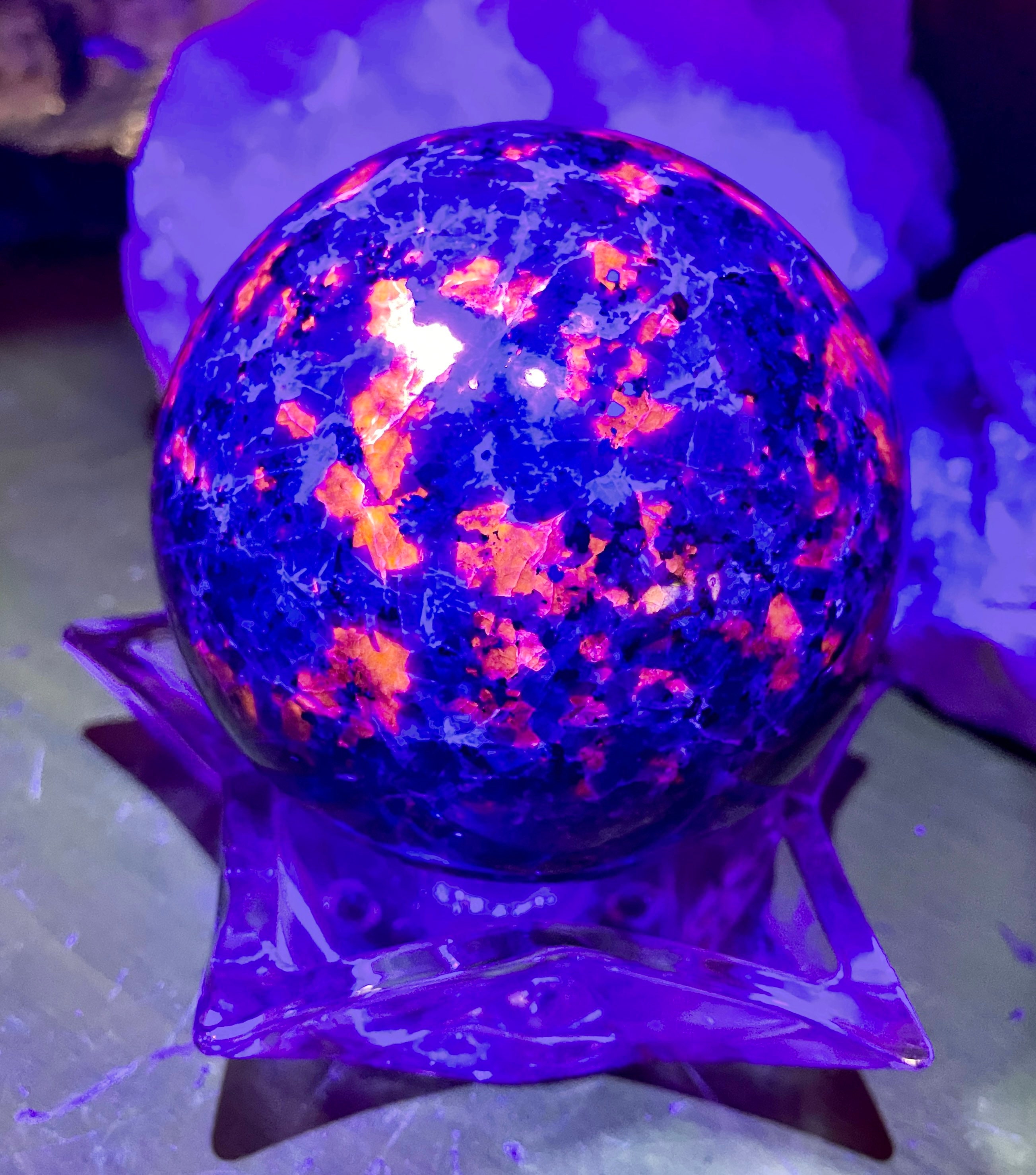 84mm UV Yooperlite aka Firestone Sphere Orb Ball Mineral Display Specimen