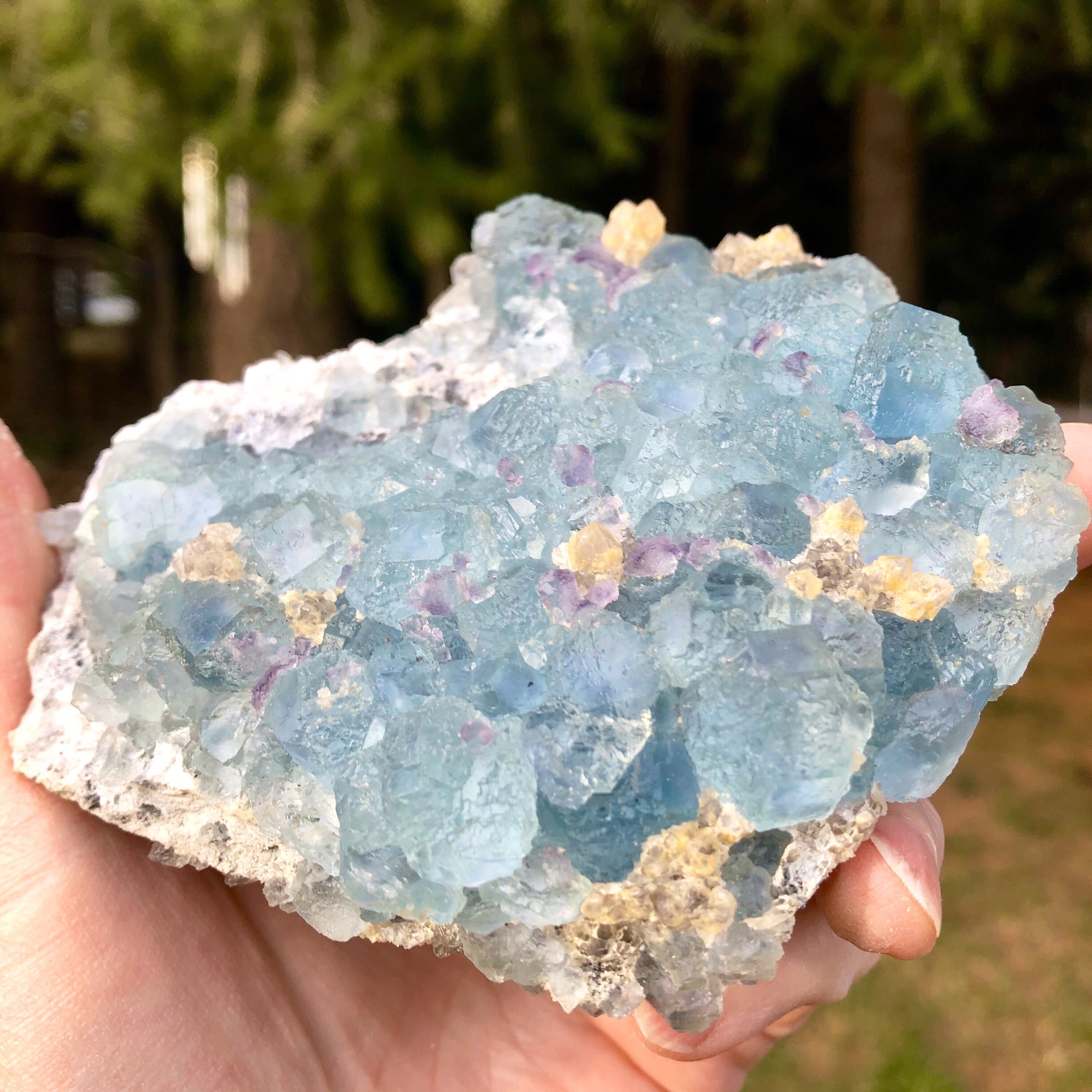 416g Blue And Purple Fluorite With Calcite Crystal Cluster Mineral ...