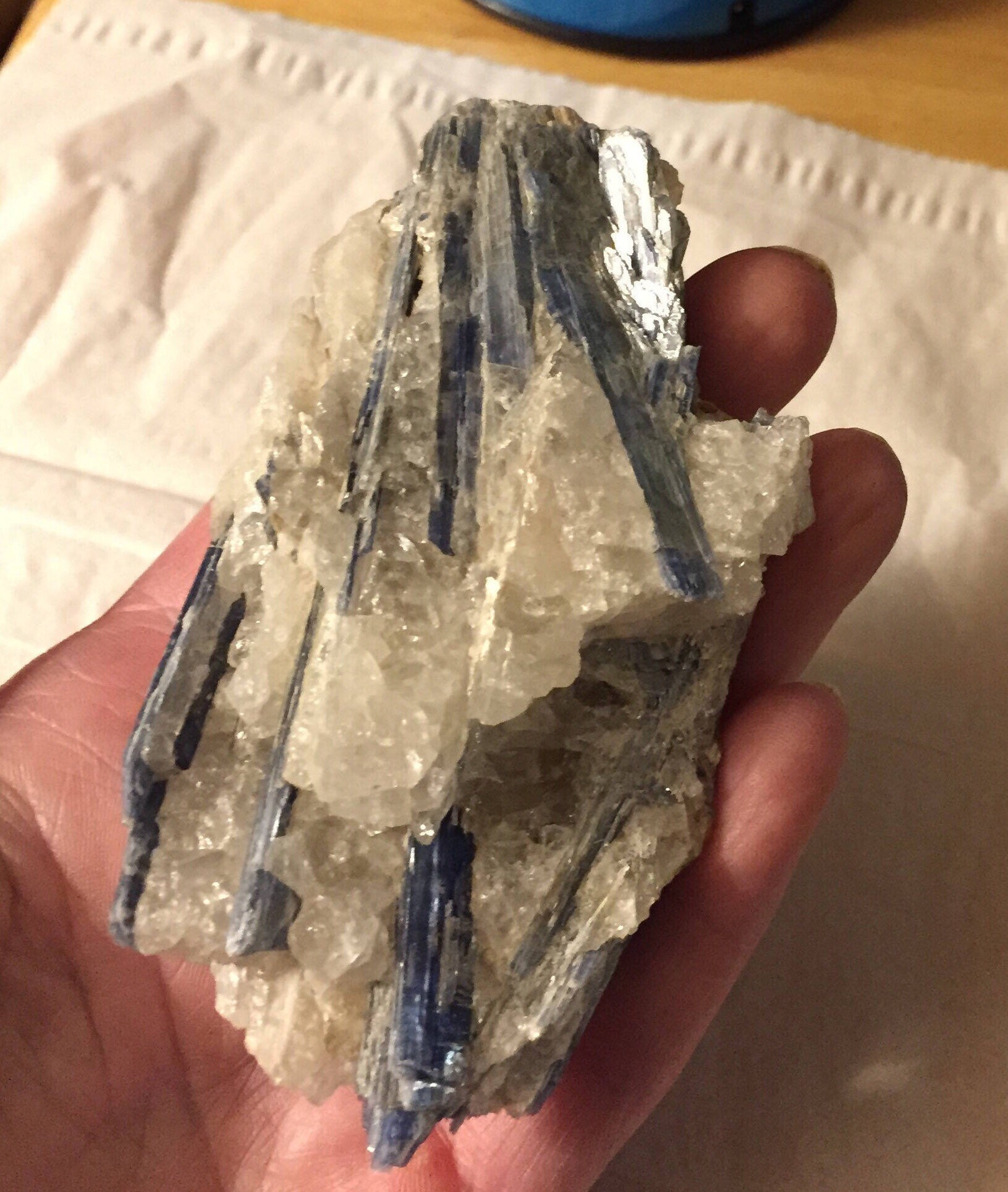 Blue and White Kyanite with Red Garnet large crystal cluster