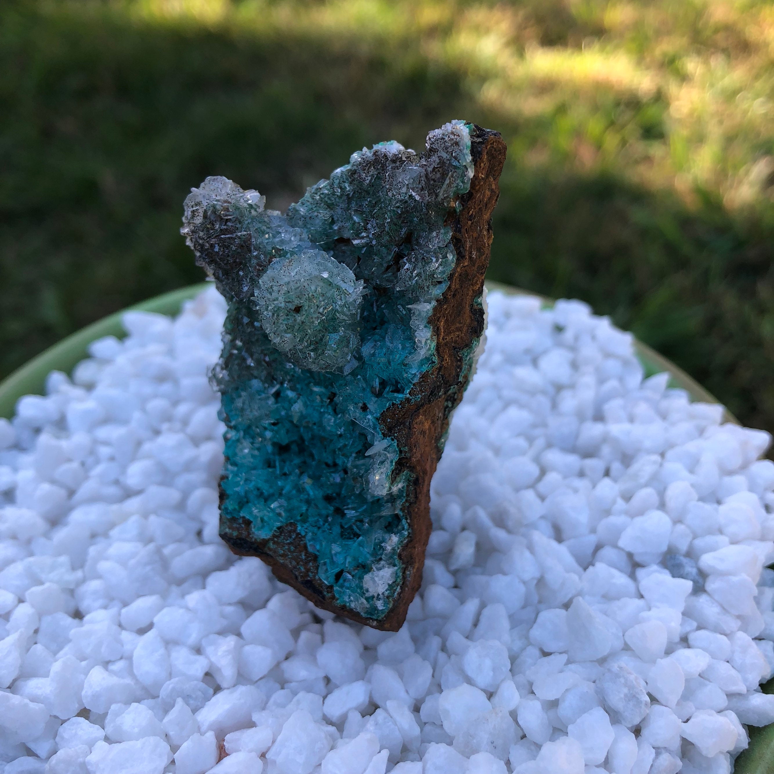 Adamite Druzy crystal cluster in blue and green on matrix