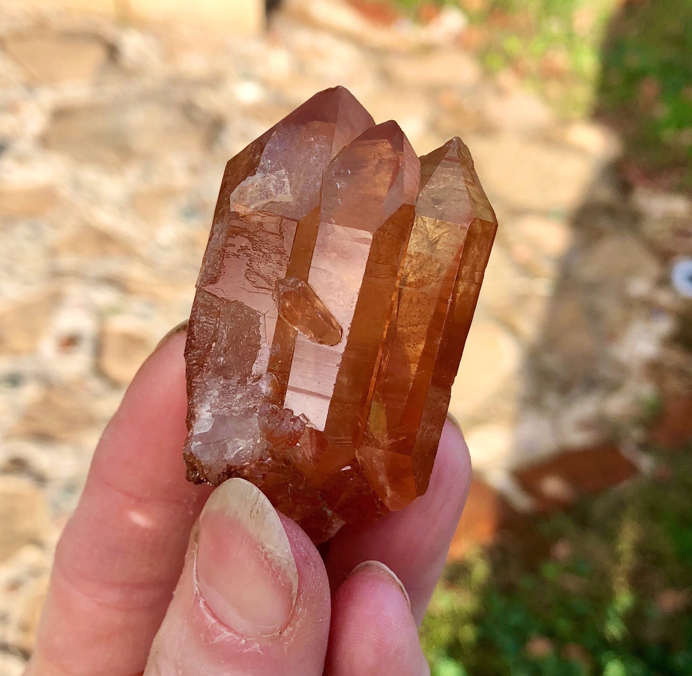 Triple Tangerine or Tangerose Quartz Crystal Cluster with double ...