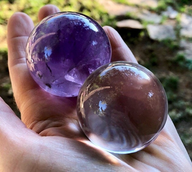 Amethyst and Quartz natural stone spheres or orbs