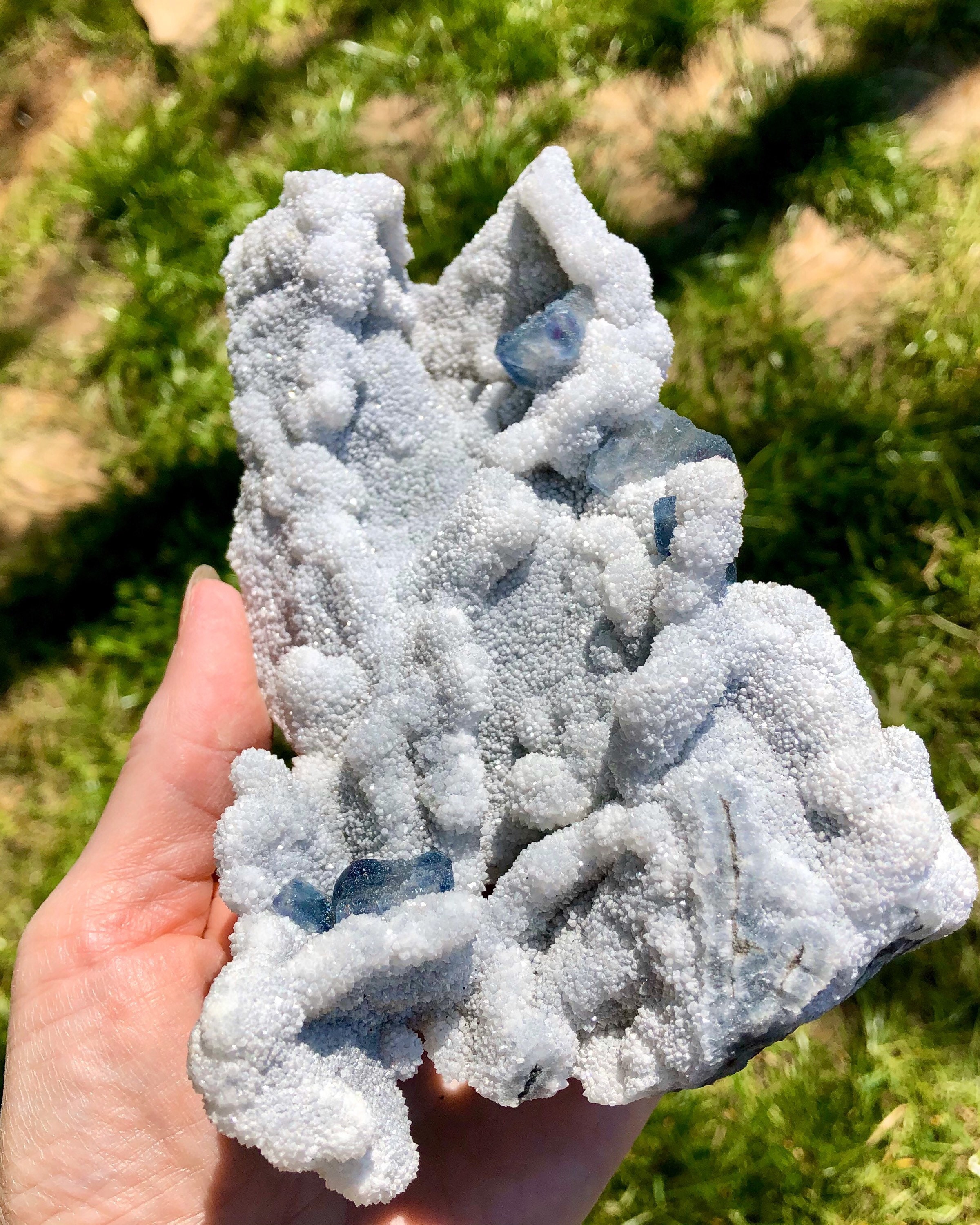 654g Blue Cubic Fluorite On White Druzy Stalactic Chalcedony Crystal ...