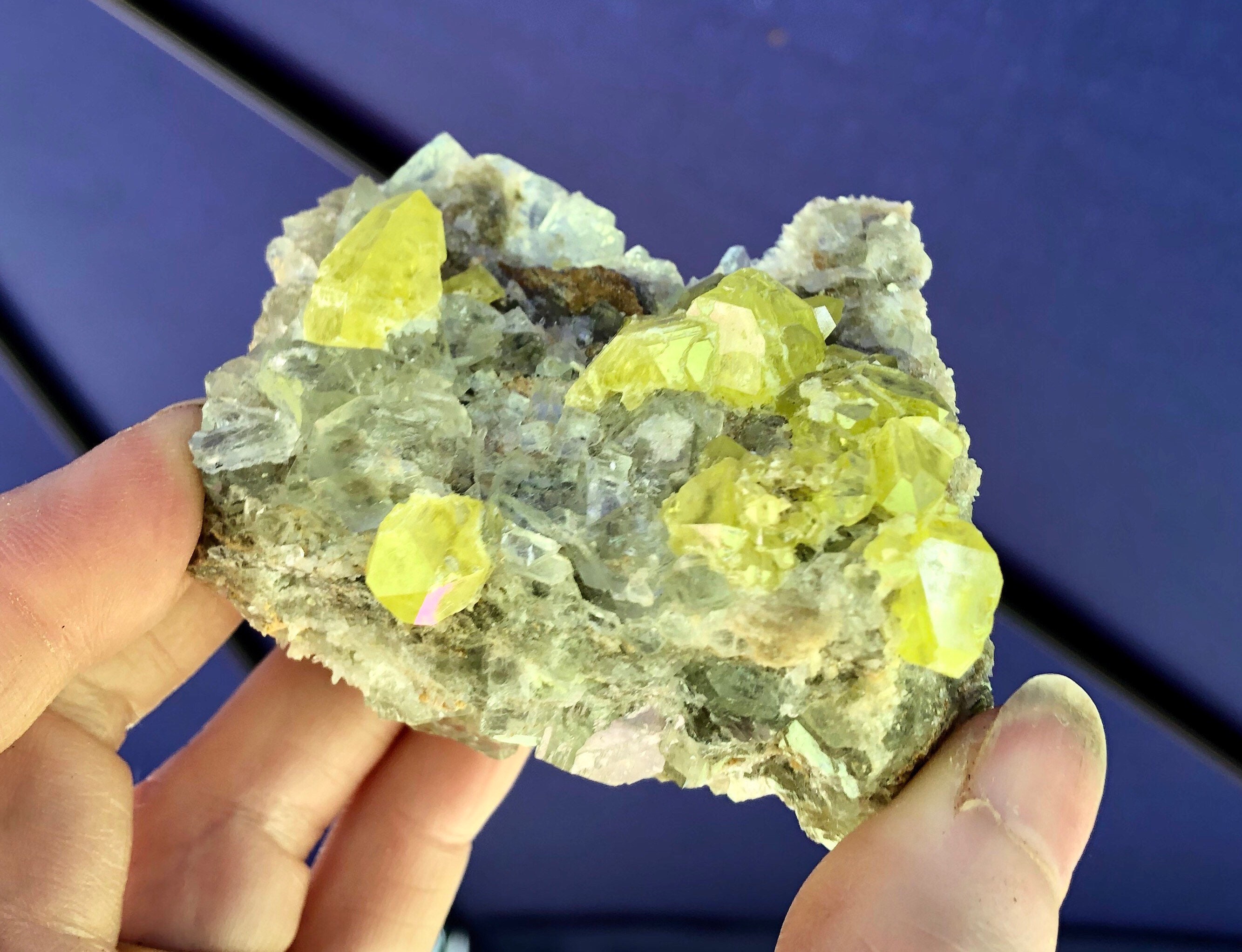 174g Native Sulfur On Light Green Cubic Fluorite Crystal Cluster ...