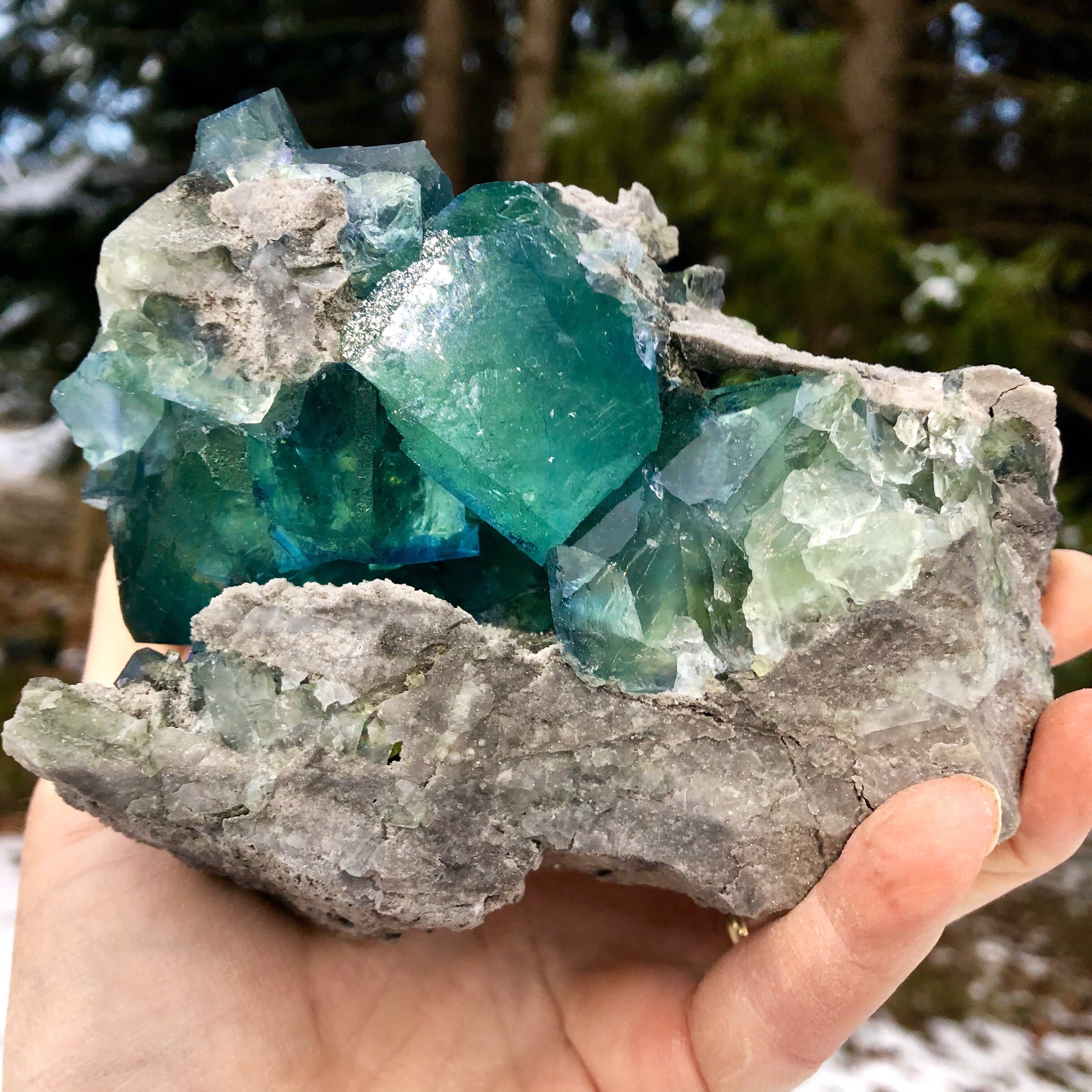 Aqua Blue Large Cube Fluorite Crystal Cluster Specimen