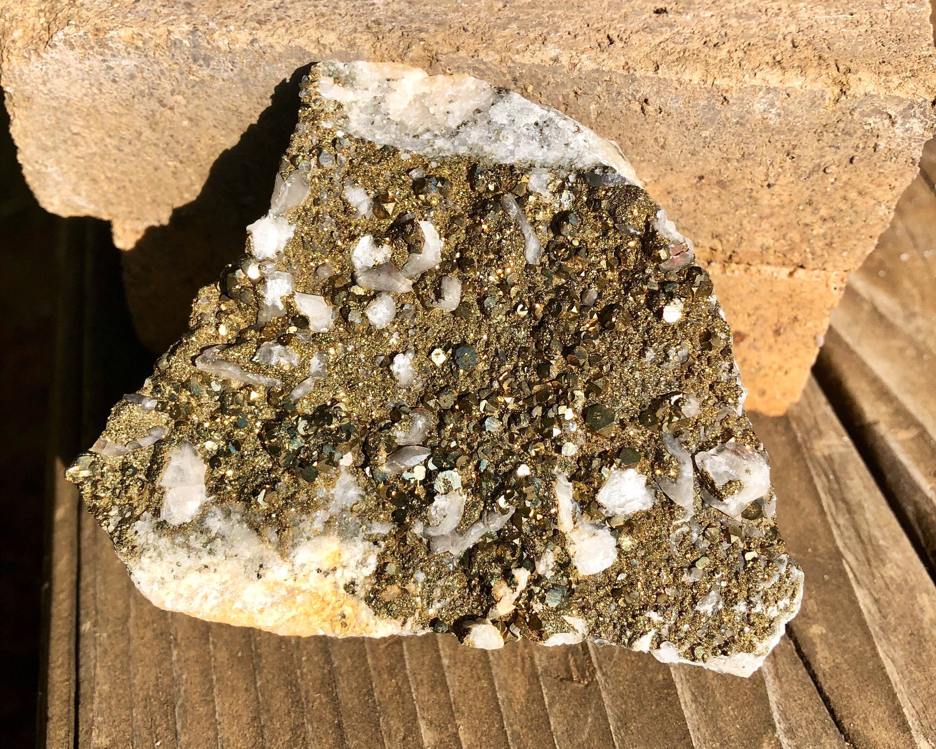326g Double Sided Pyrite and Red Calcite Crystal Cluster Mineral ...