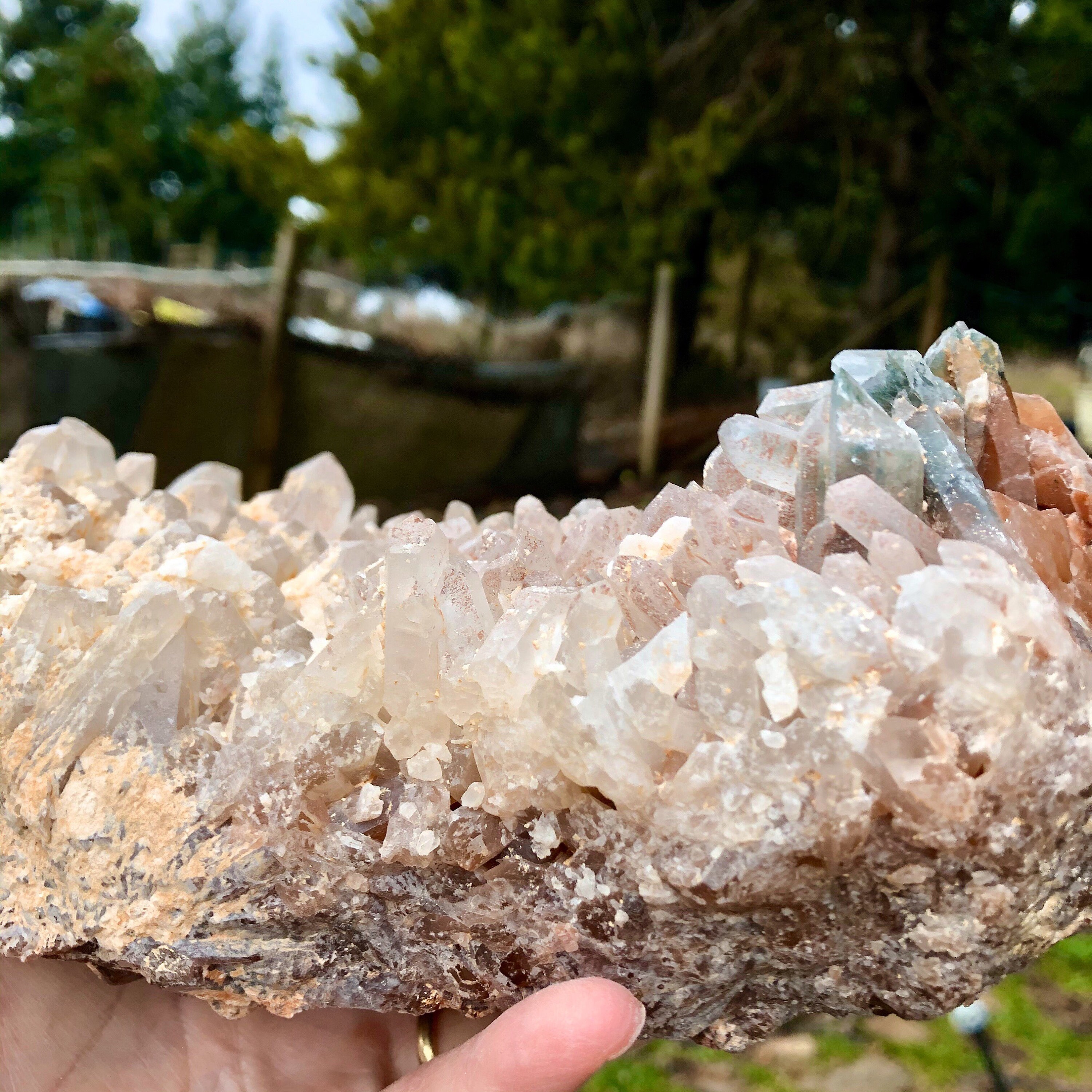 4.81 lbs Large Quartz Crystal Cluster With Green Chloride Inclusions