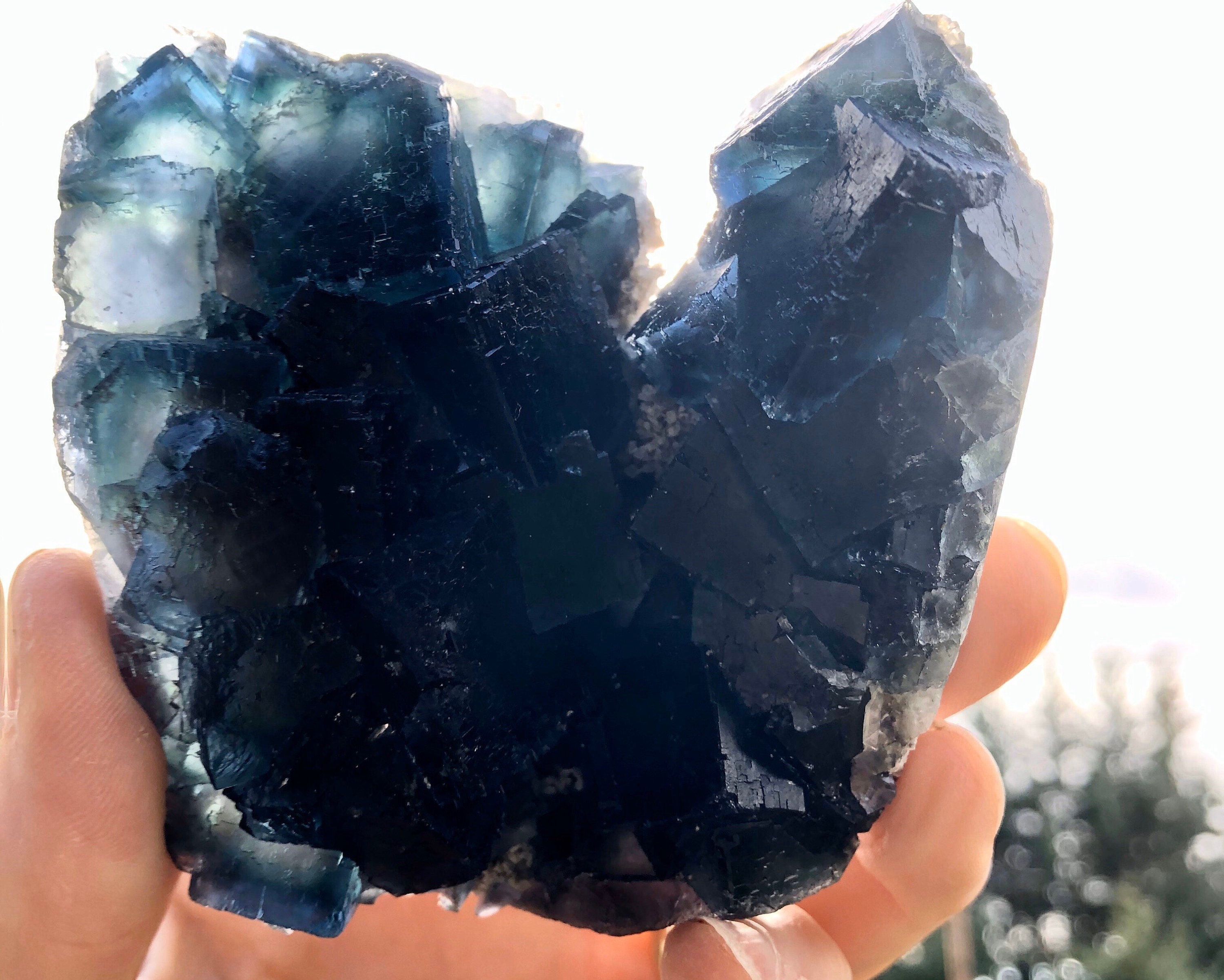 Dark Blue Green Cubic Fluorite Crystal Cluster Specimen