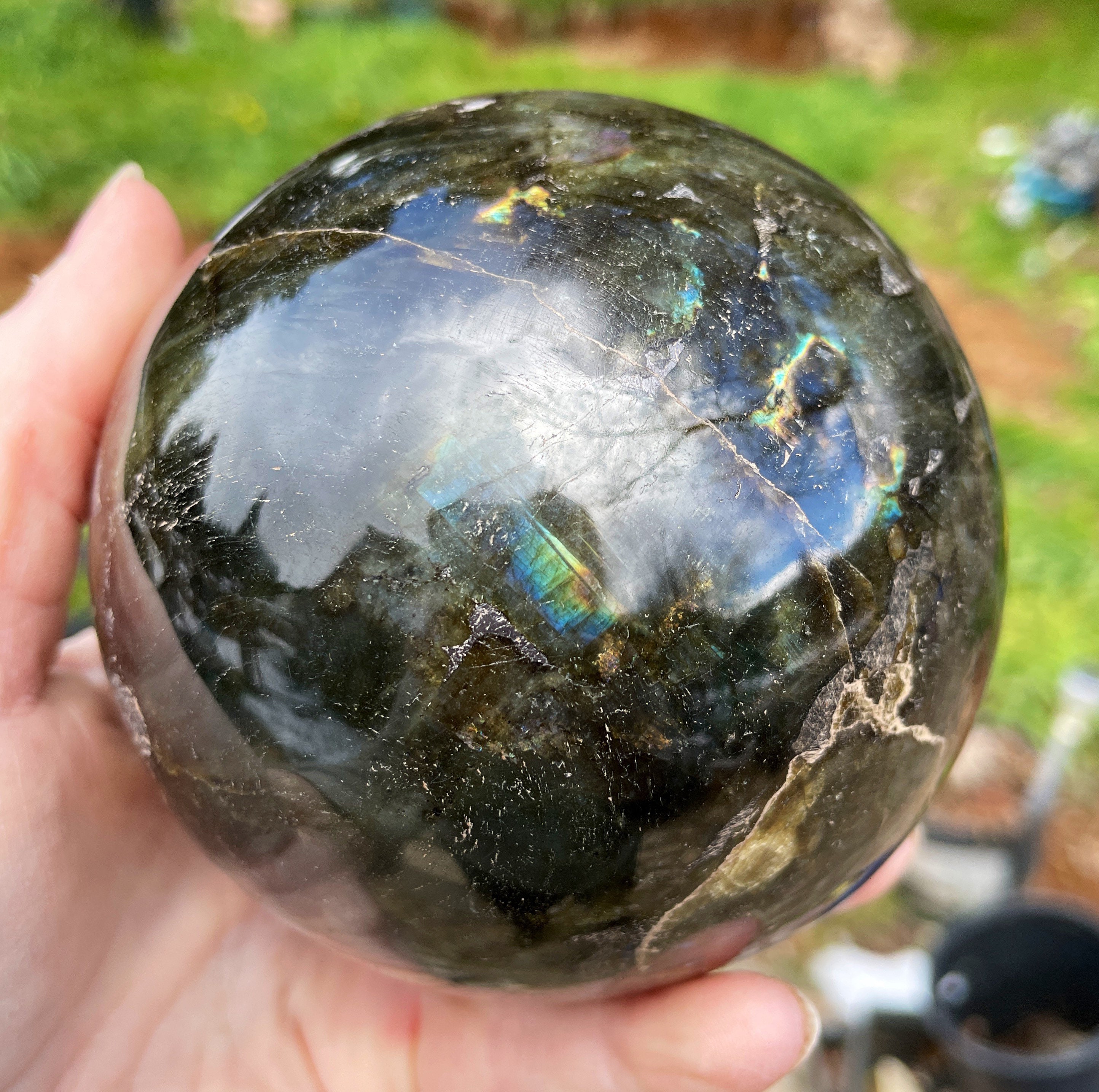 95mm Labradorite Sphere Orb Ball Mineral Display Specimen