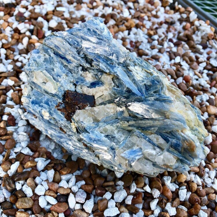 760g Large Blue and White Kyanite Cluster with Red Garnet Mineral Specimen