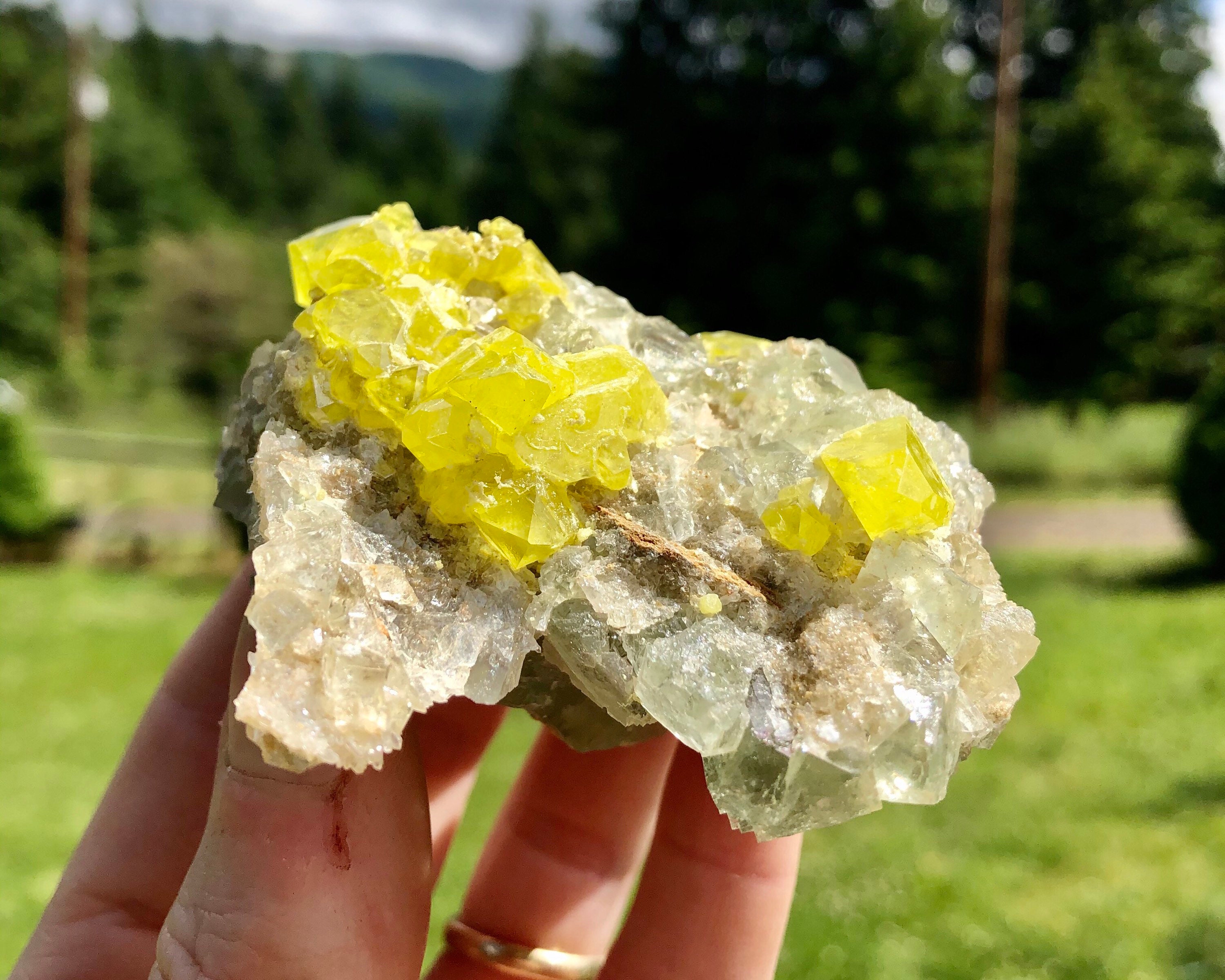 174g Native Sulfur On Light Green Cubic Fluorite Crystal Cluster ...