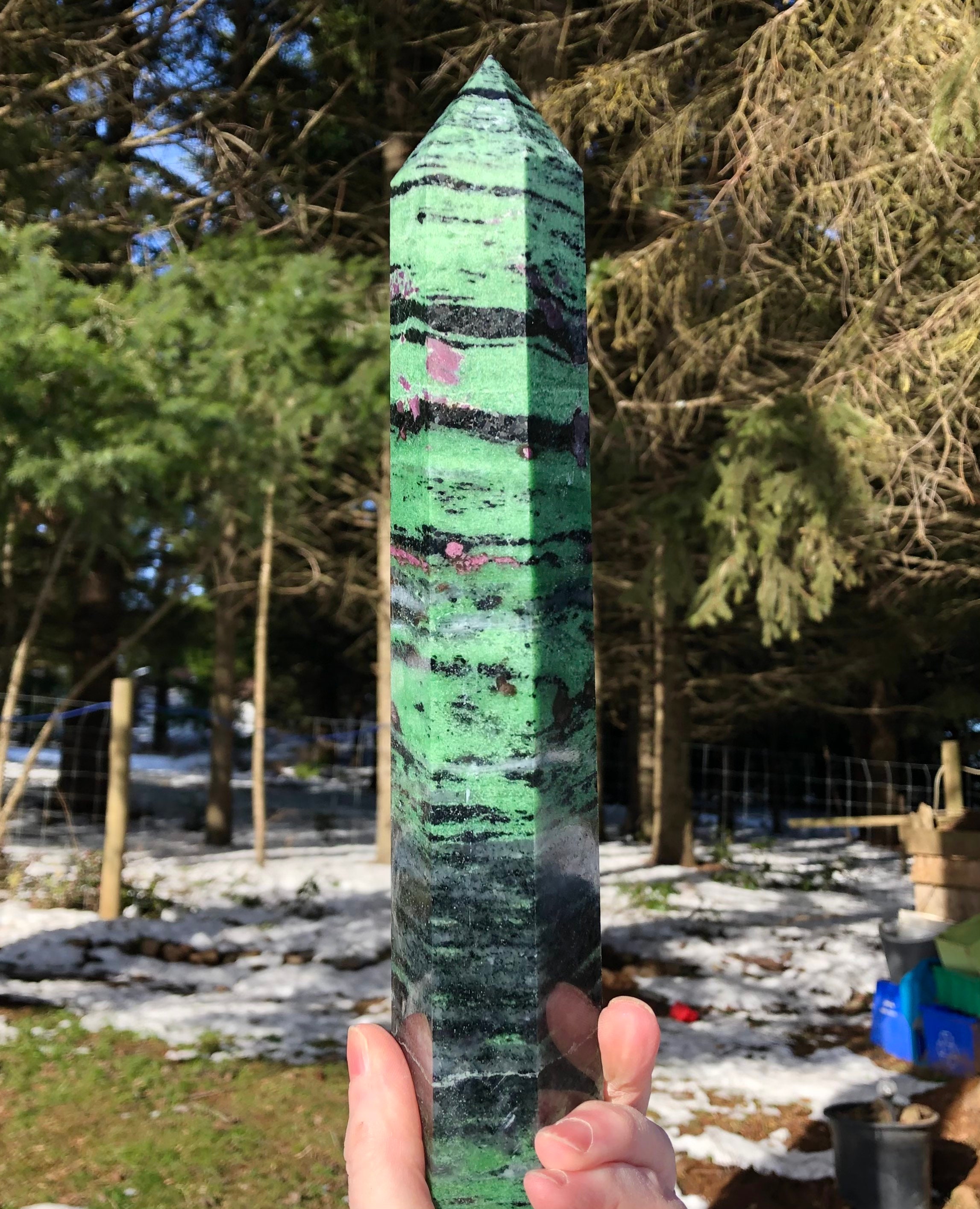 2.74 lb Ruby Zoisite Obelisk Pillar Tower Point Wand Column Mineral ...