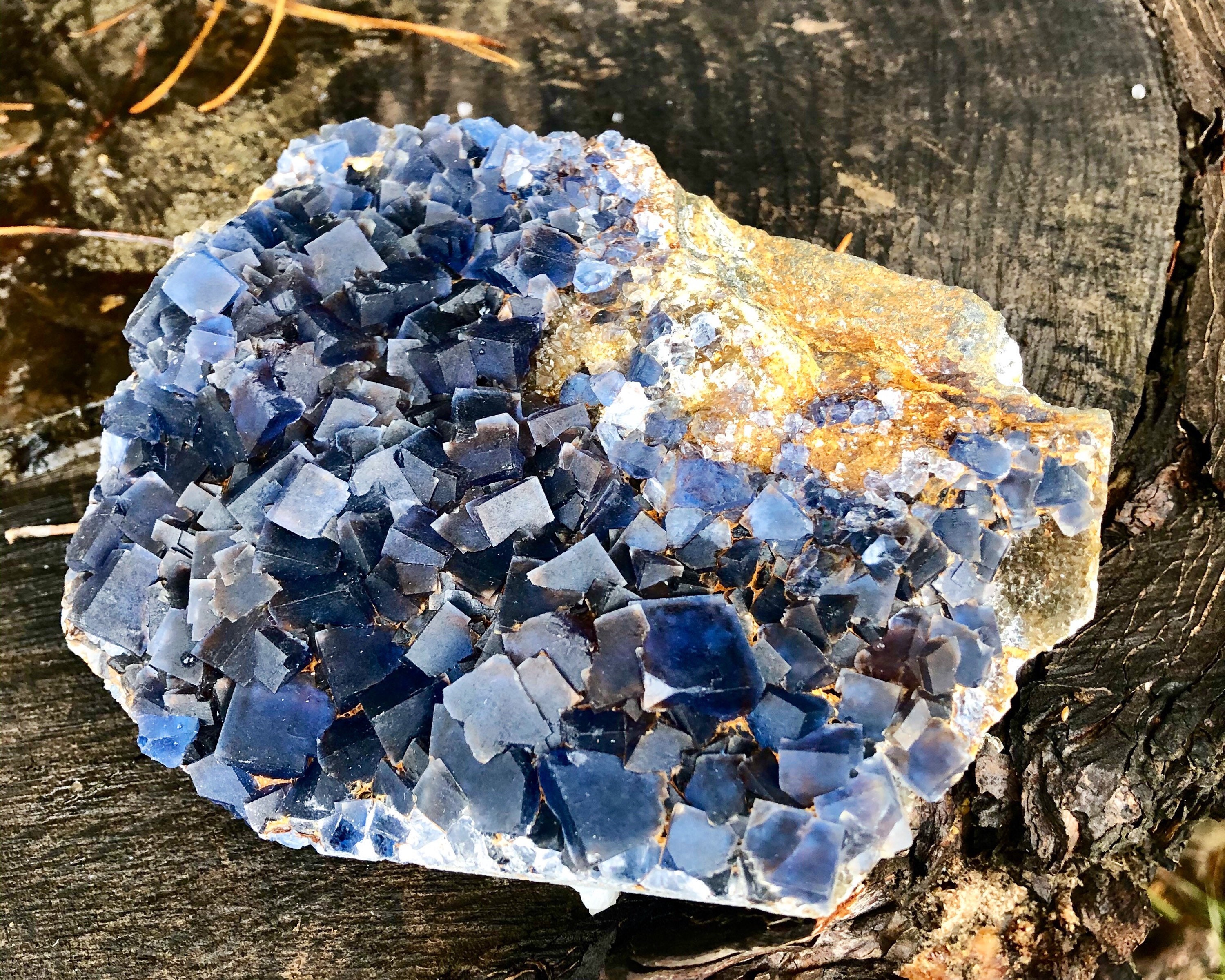 536g Deep Blue Cubic Fluorite On Matrix Crystal Cluster Mineral Display ...