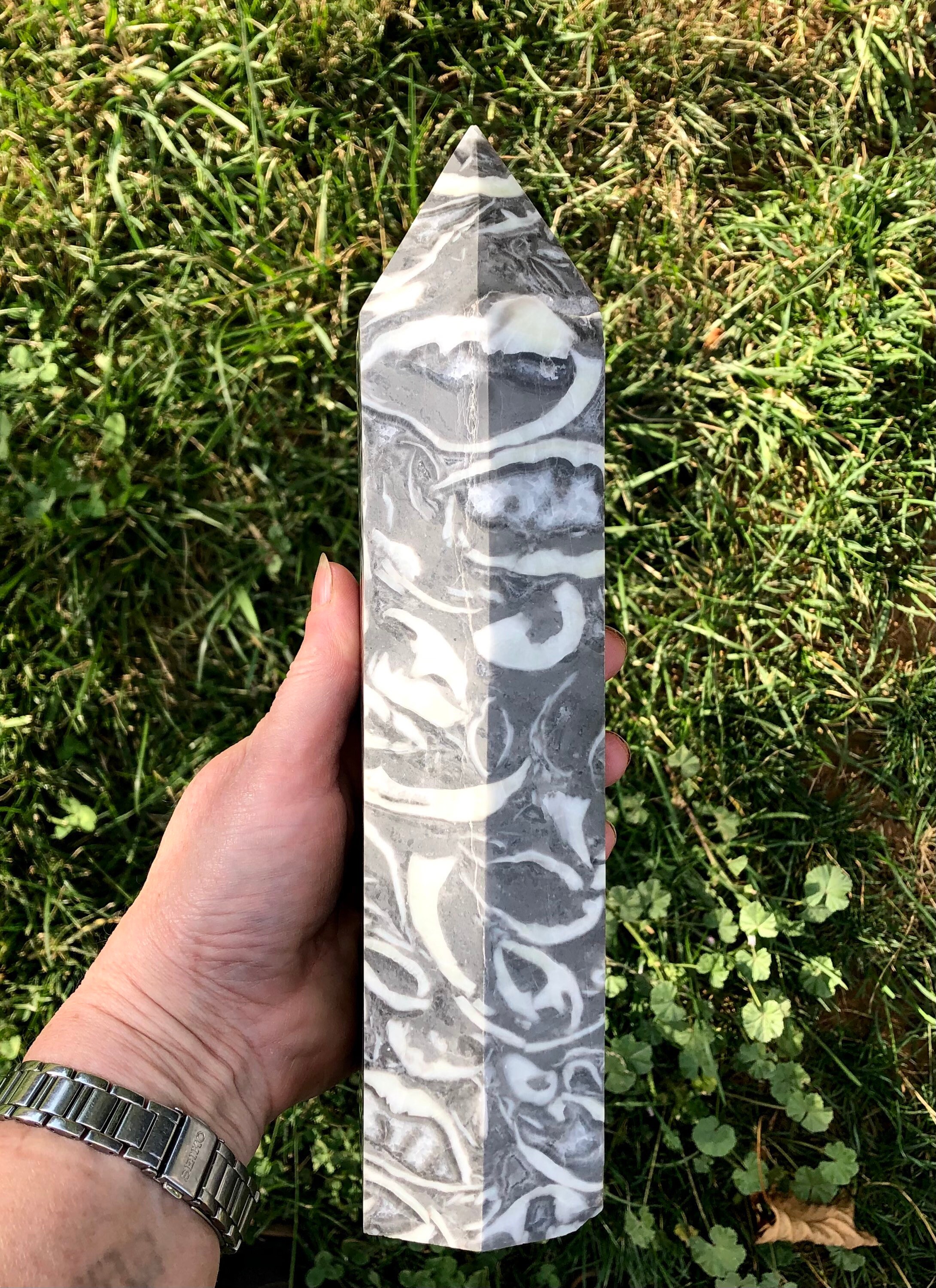 4.35 lb Thousand Eyes Stone aka Shellstone Jasper Obelisk Pillar Tower ...