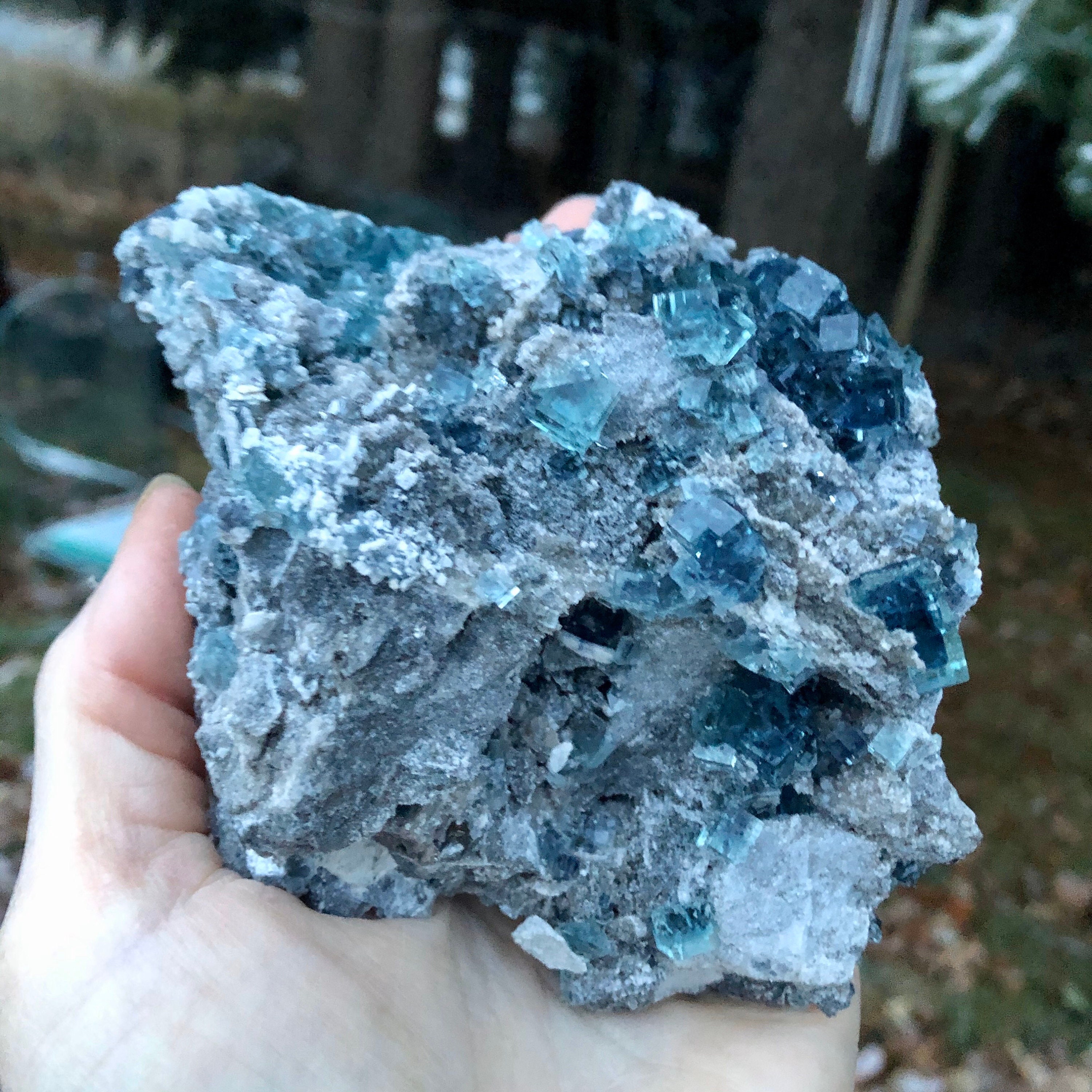 502g Dark Icy Blue Cubic Fluorite on Druzy Gray Smoky Quartz Crystal ...