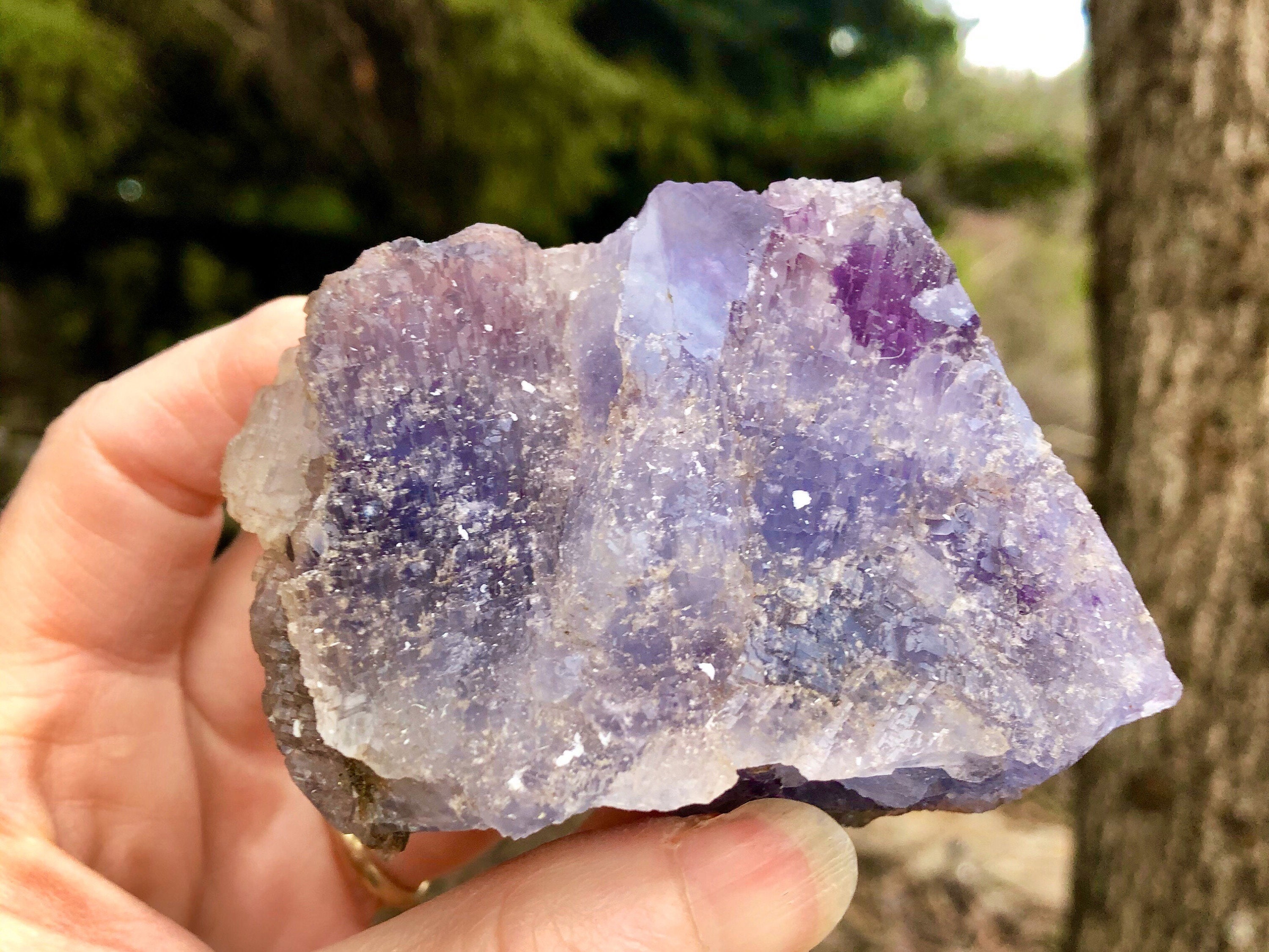 370g Purple Ladder Type Fluorite Crystal Cluster Specimen with Pyrite