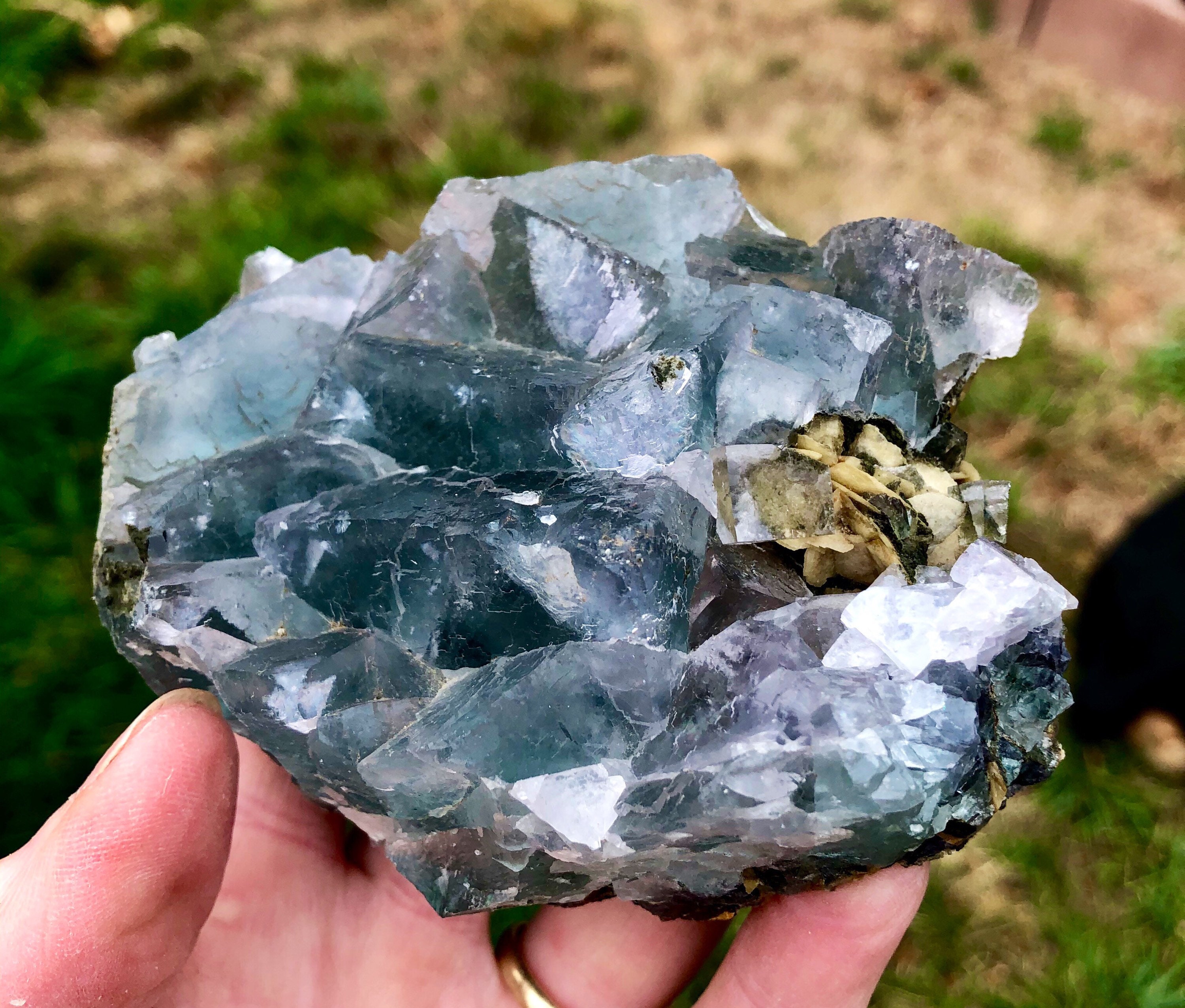 418g Lavender Over Green Cubic Fluorite With Barite and Hematite ...
