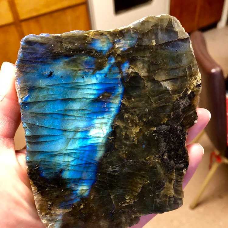 Labradorite Slab for display or lapidary use with bright blue flash