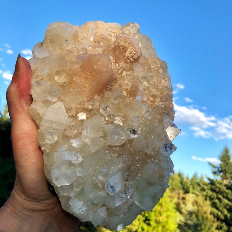 ON RESERVE Large Apophyllite Cluster with Peach Stilbite Flowers