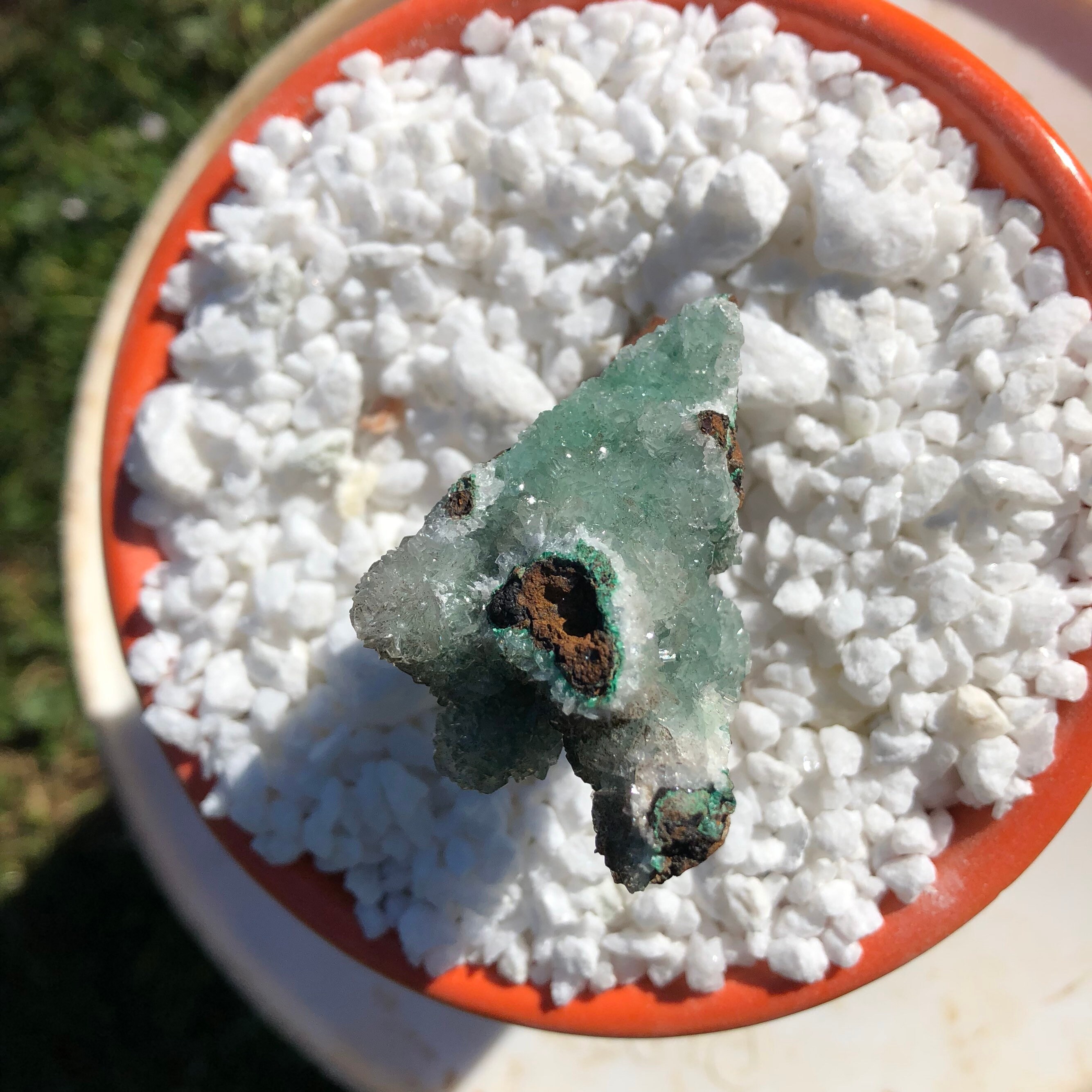 Adamite Druzy crystal cluster in blue and green on matrix