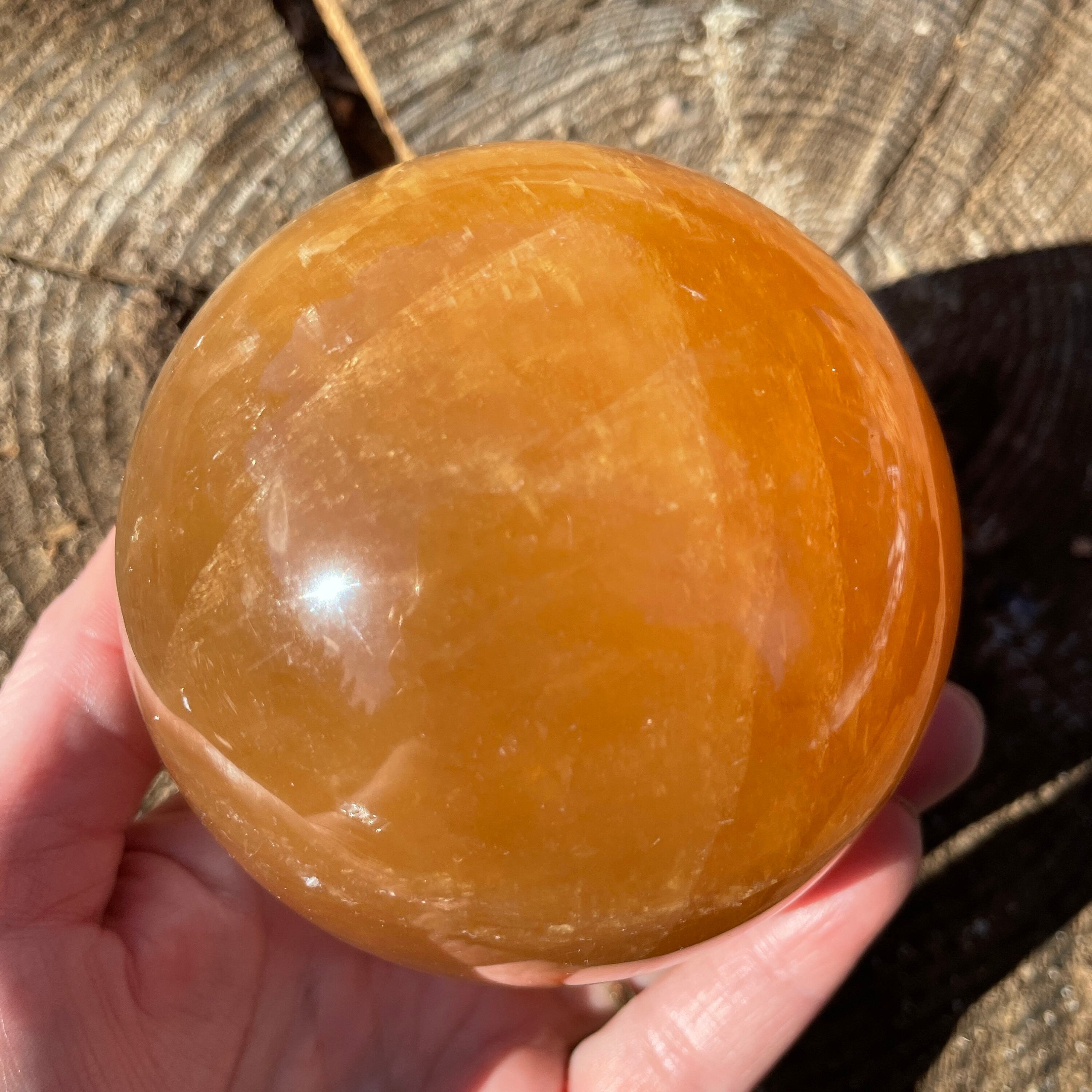 90mm Golden Honey Calcite Sphere Orb Ball