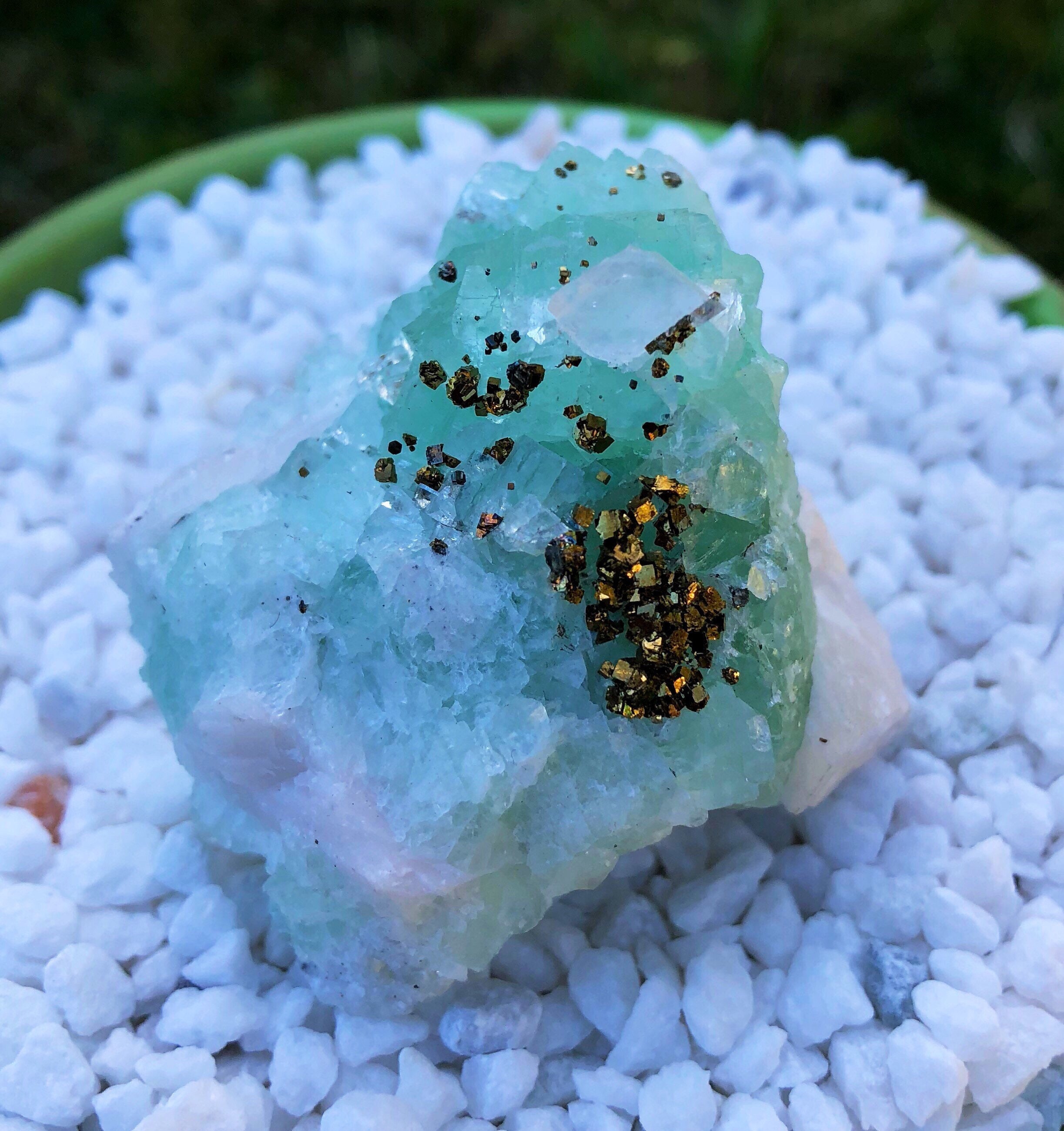 Green Fluorite Cluster with Hematite