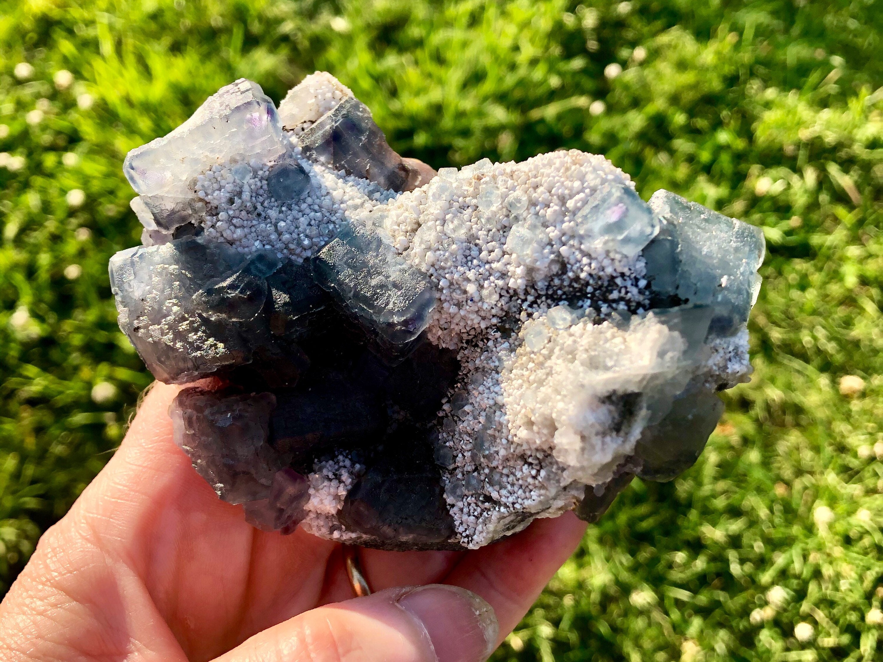 324g Blue Cubic Fluorite On White Dolomite Crystal Cluster Mineral ...