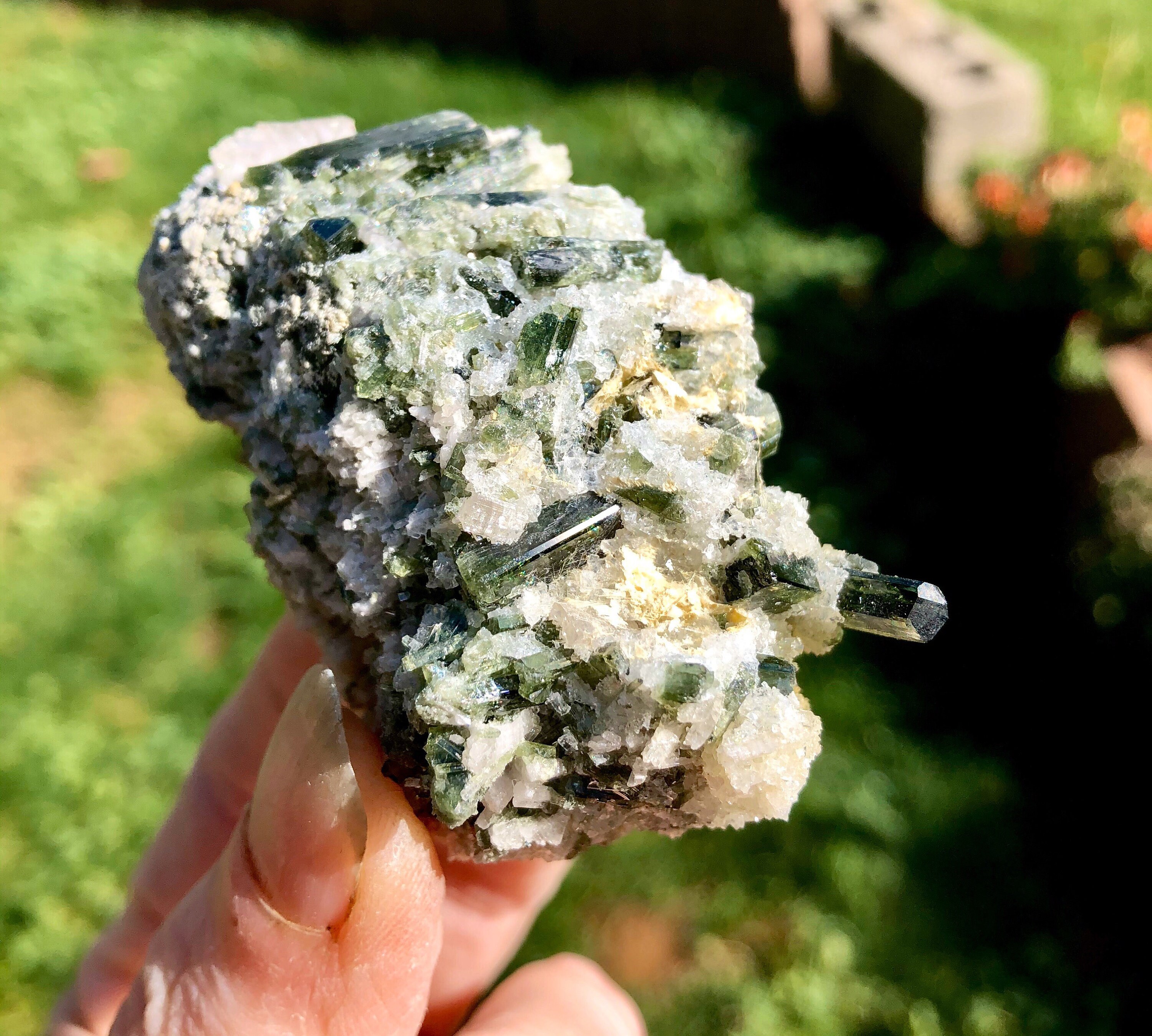 78g Green Diopside with Quartz and Calcite Crystal Cluster Specimen