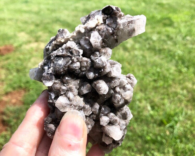 390g Black and white Columnar Hexagonal Calcite Crystal Cluster Mineral ...