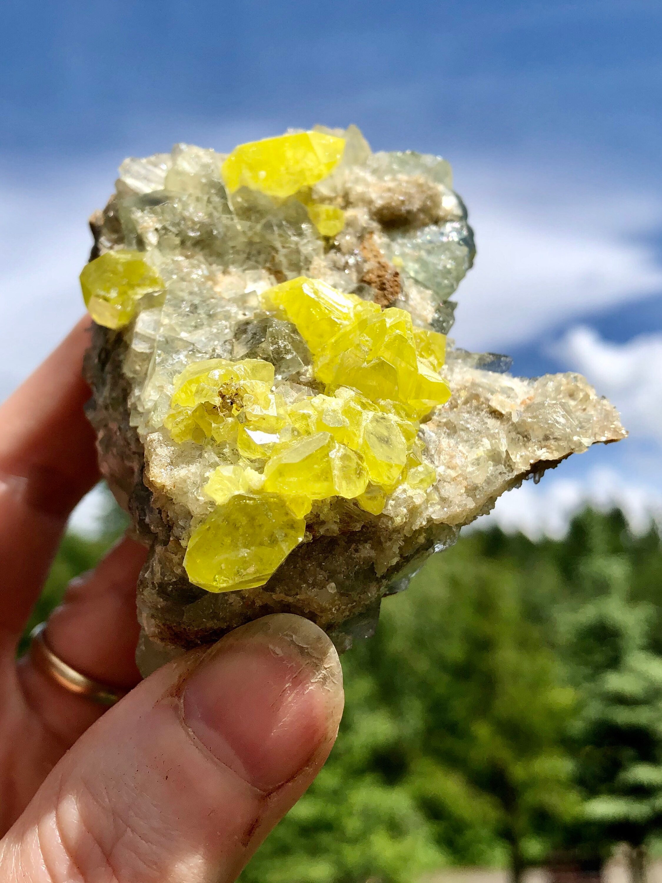 174g Native Sulfur On Light Green Cubic Fluorite Crystal Cluster ...