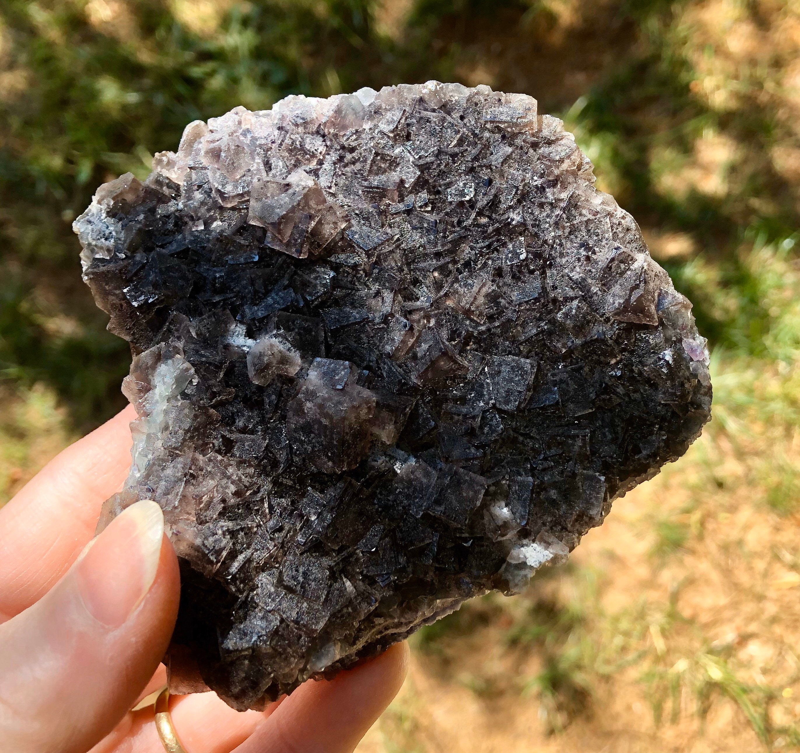 366g Black Purple Cubic Fluorite Crystal Cluster Mineral Display Specimen