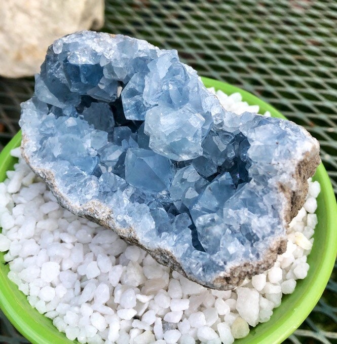 Large Blue Celestite or Celestine Geode Crystal Cluster Specimen