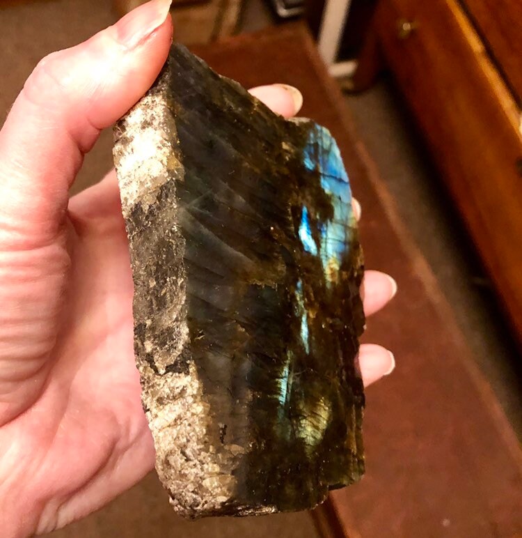 Labradorite Slab for display or lapidary use with bright blue flash
