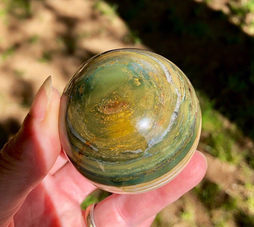 55MM Polychrome Jasper Sphere or Ball in green gray orange gold beige