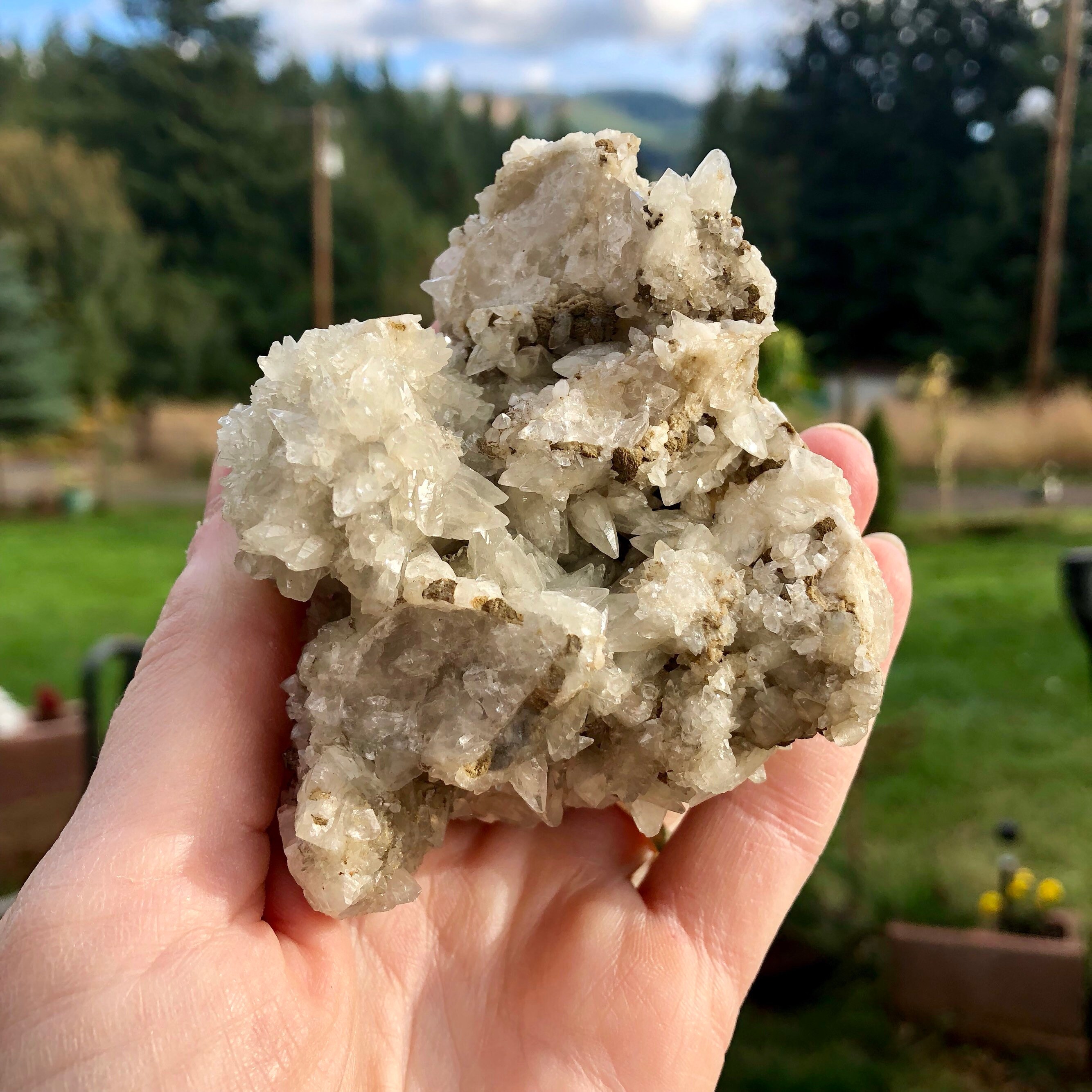 Dogtooth Calcite Crystal Cluster with big pink Crystals attached to Cluster
