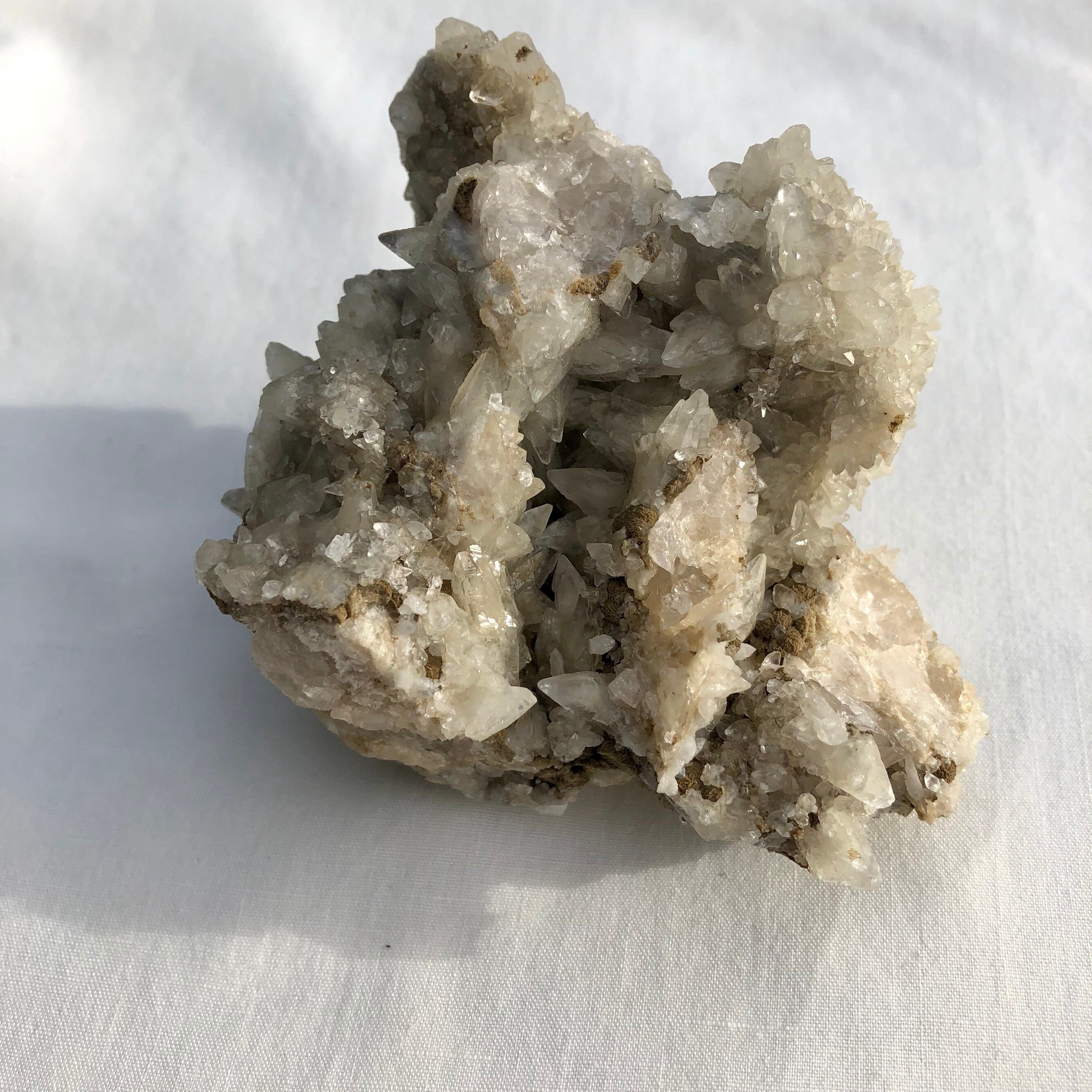 Dogtooth Calcite Crystal Cluster with big pink Crystals attached to Cluster