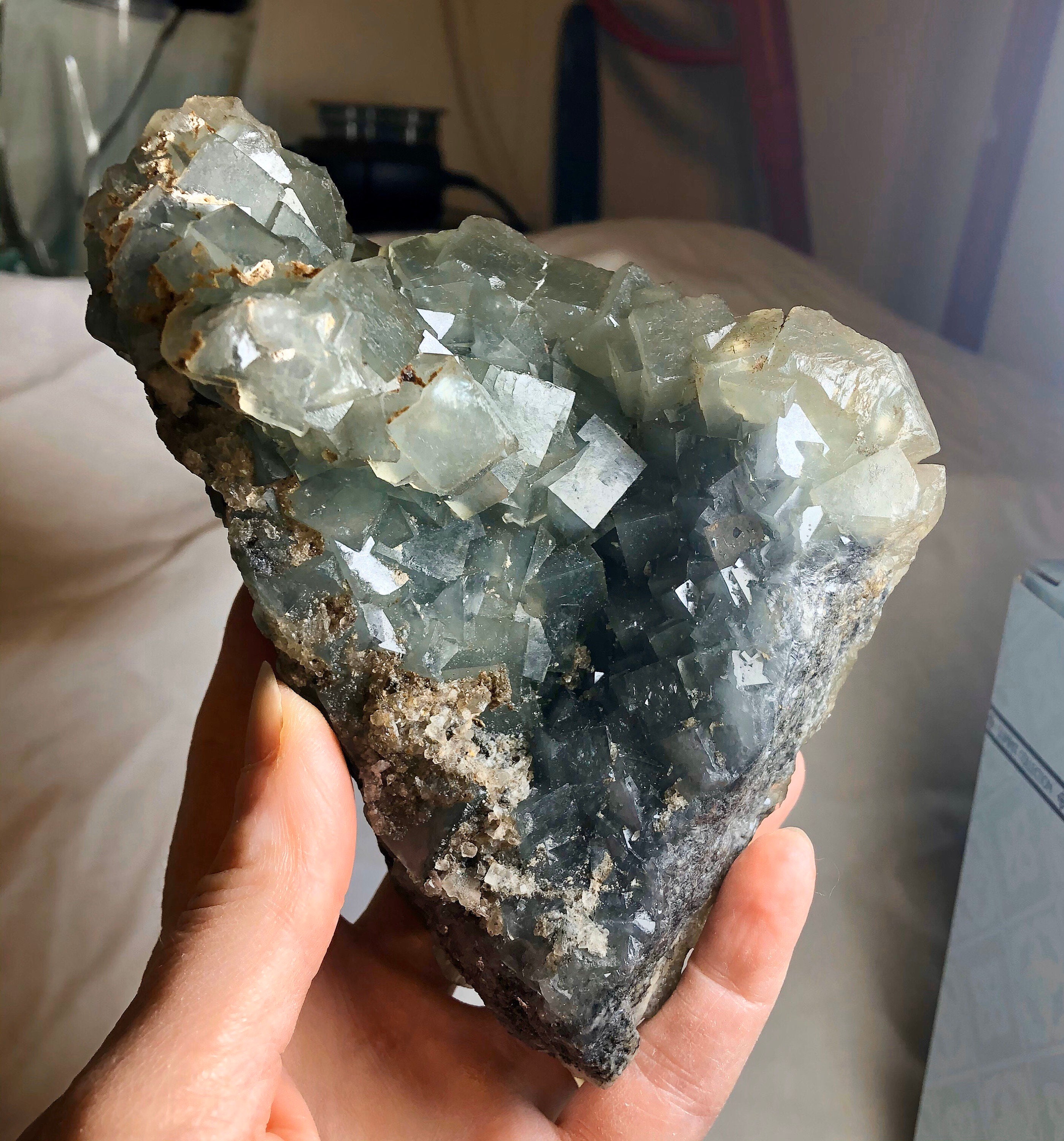 2.65 lbs Large Green Cubic Fluorite and Quartz Standing Crystal Cluster ...