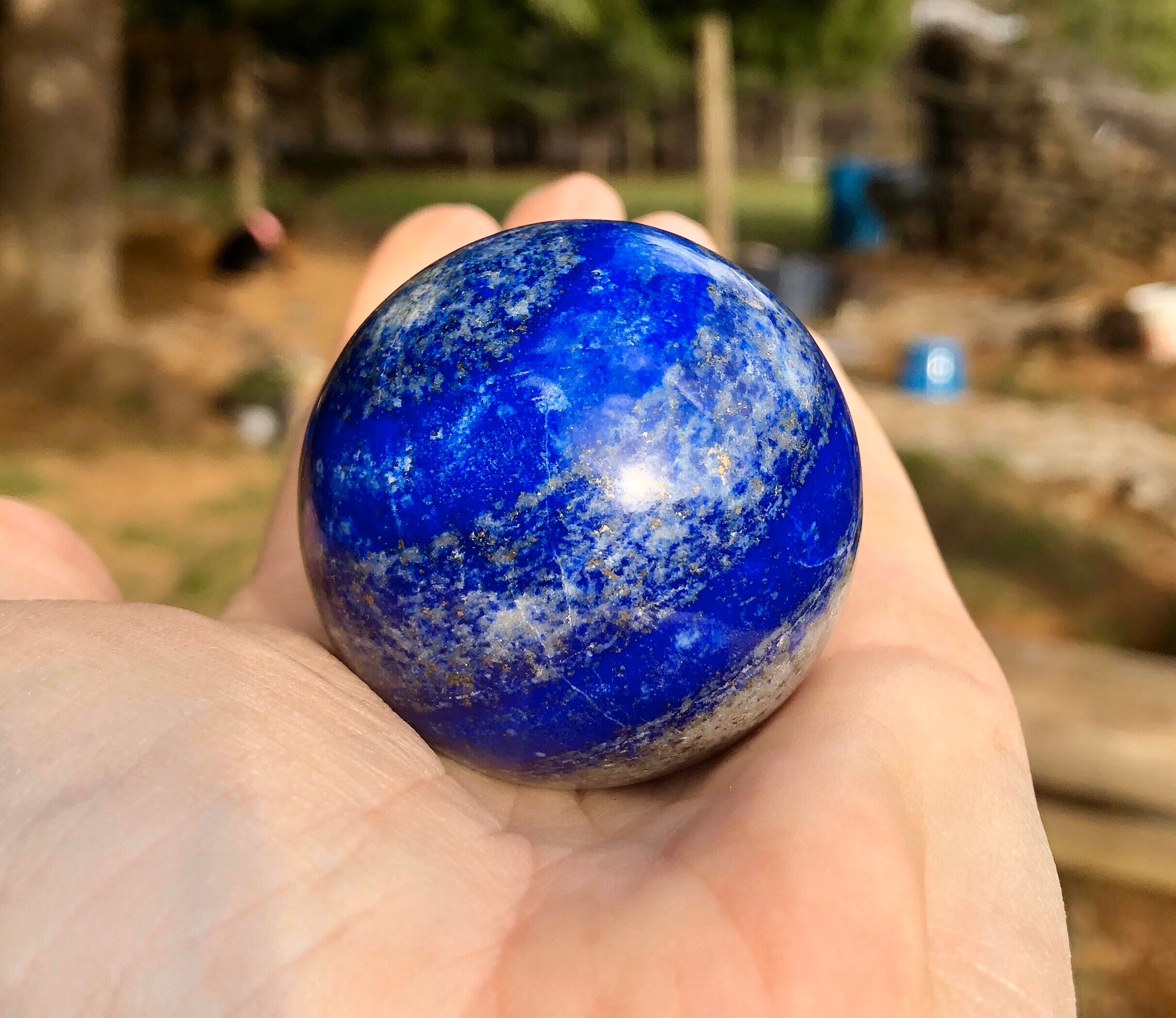 2 Natural Stone Spheres Orbs Balls Orange Calcite And Lapis Lazuli