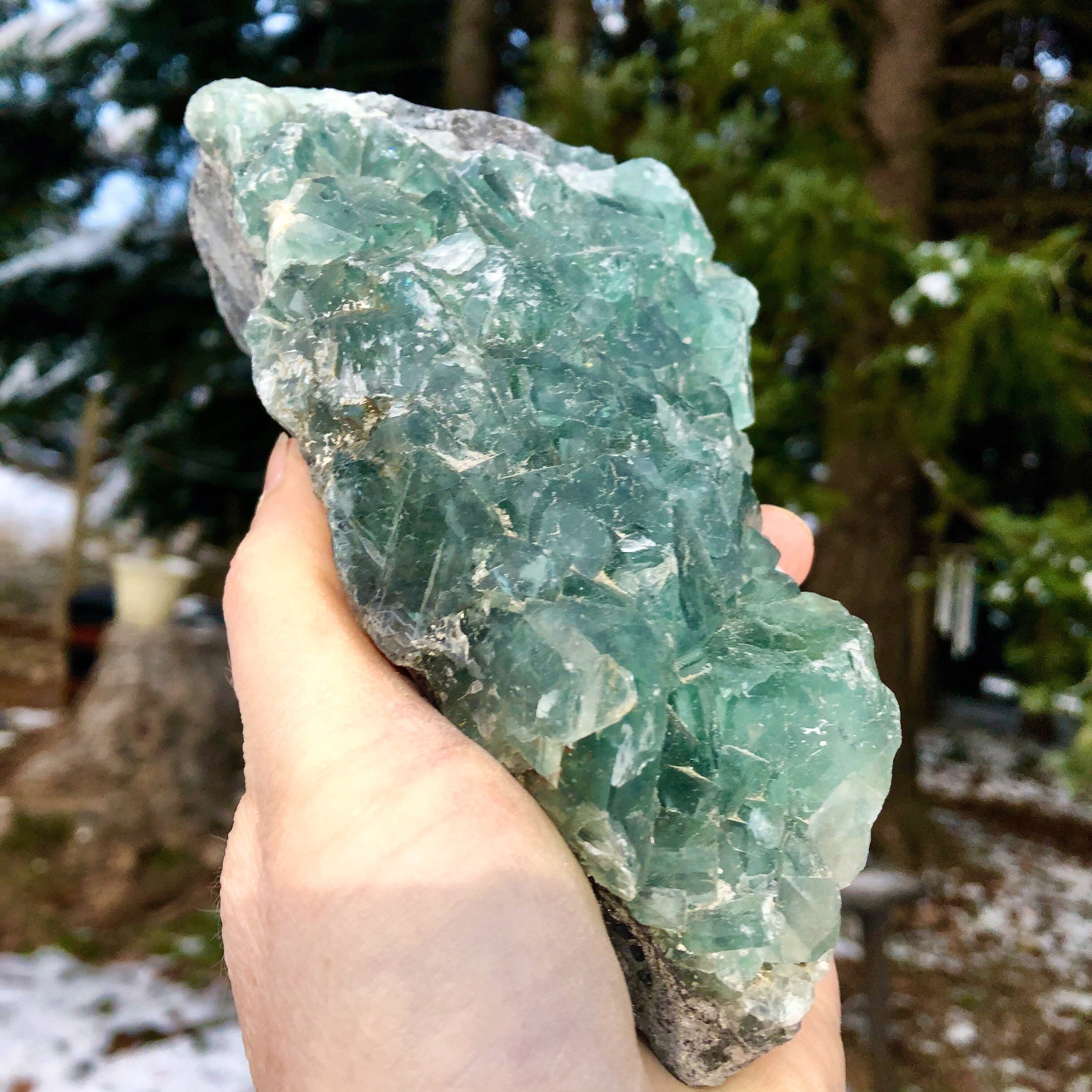 Large Green Cubic Fluorite Crystal Cluster Specimen on matrix