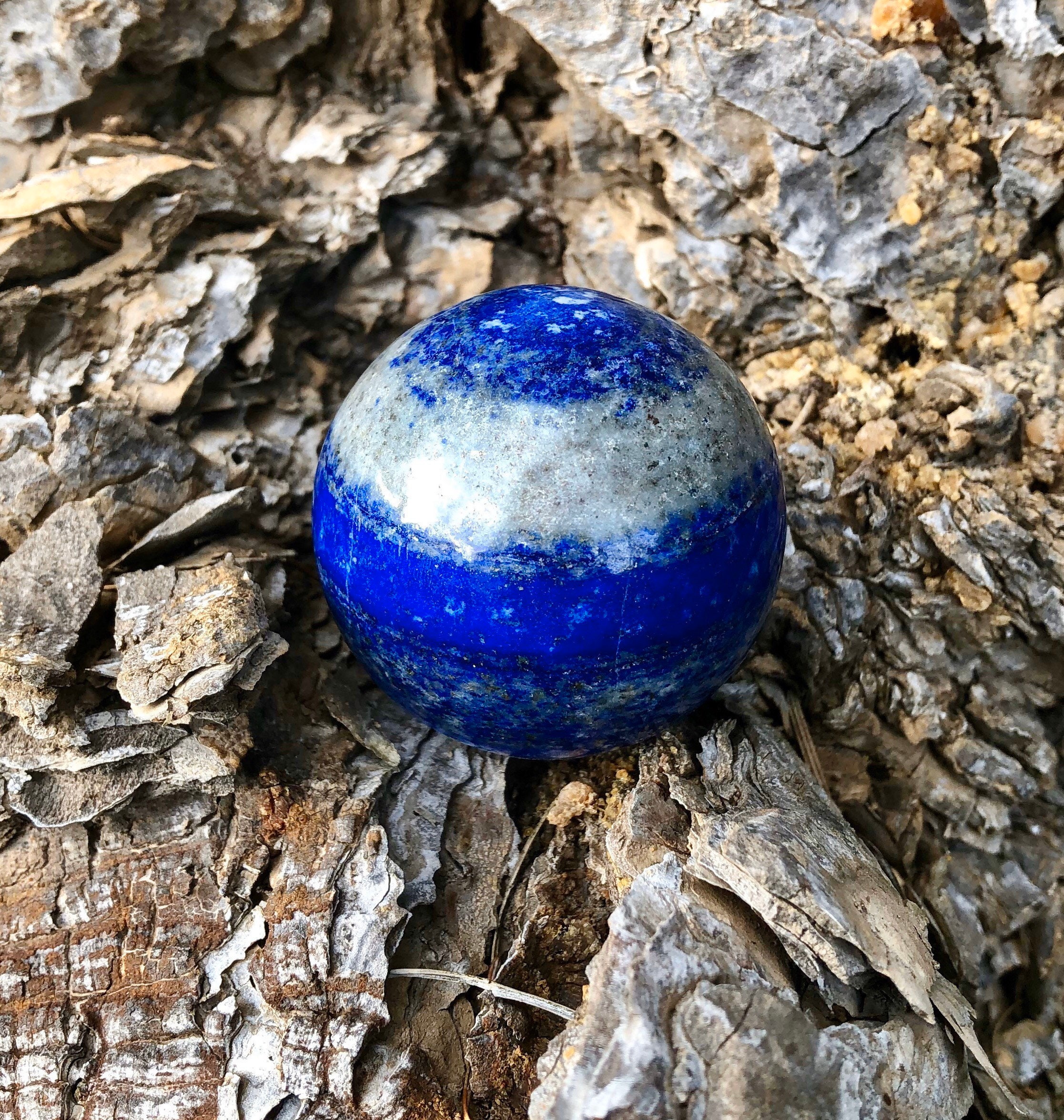 2 Natural Stone Spheres Orbs Balls Orange Calcite And Lapis Lazuli