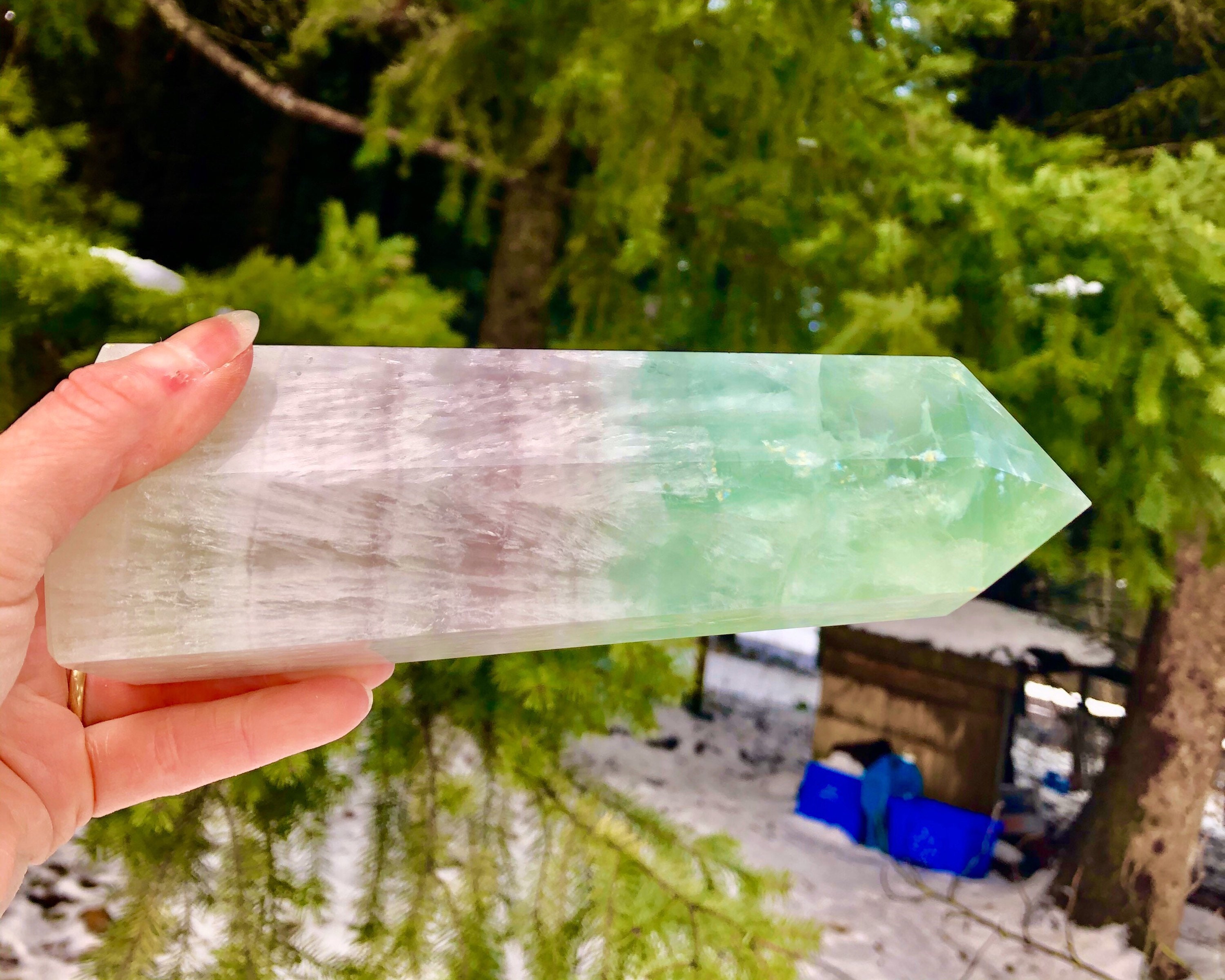 1290g Banded Rainbow Fluorite Obelisk Pillar Tower Point Wand Mineral ...