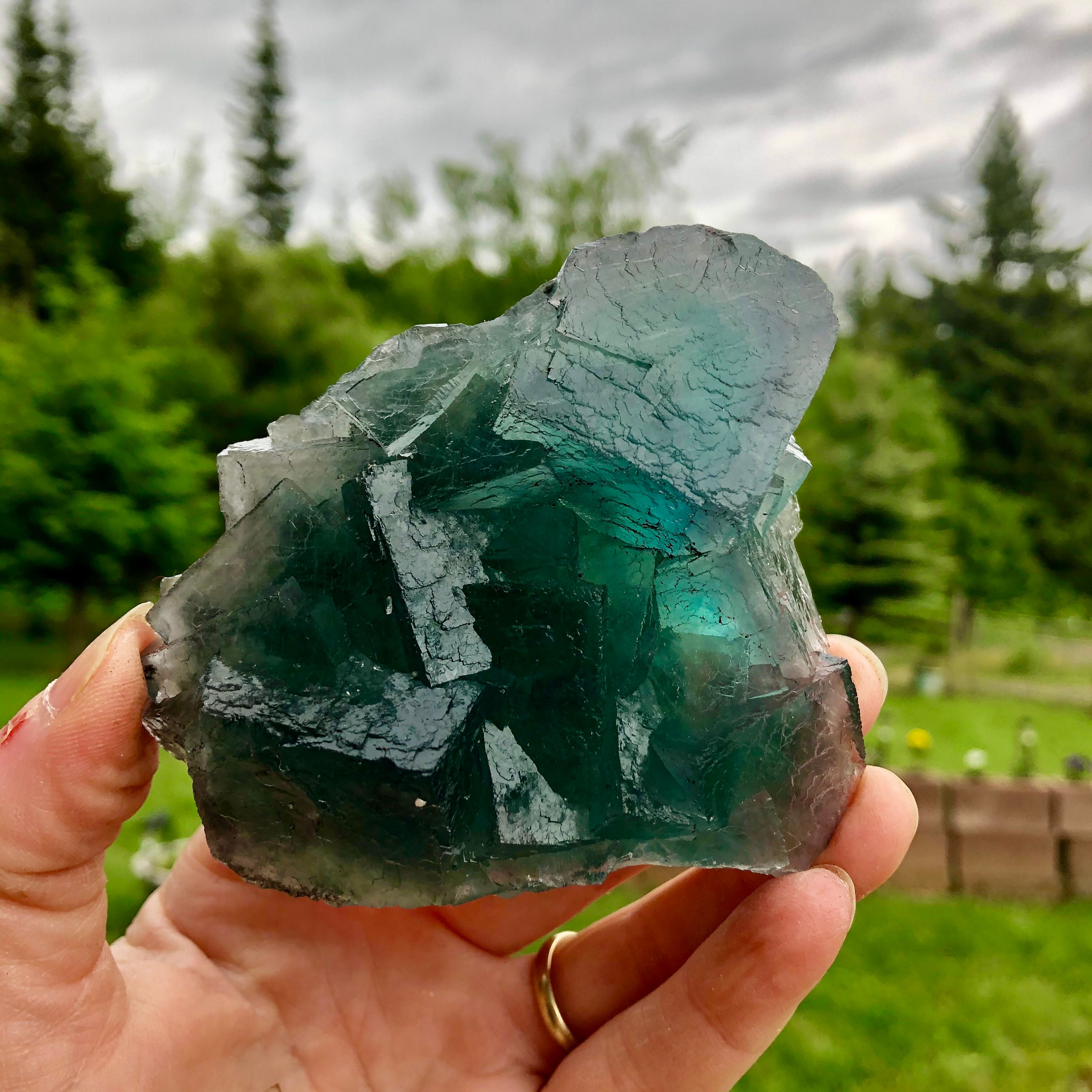 300g Blue Green Phantom Window Fluorite Crystal Mineral Display Specimen