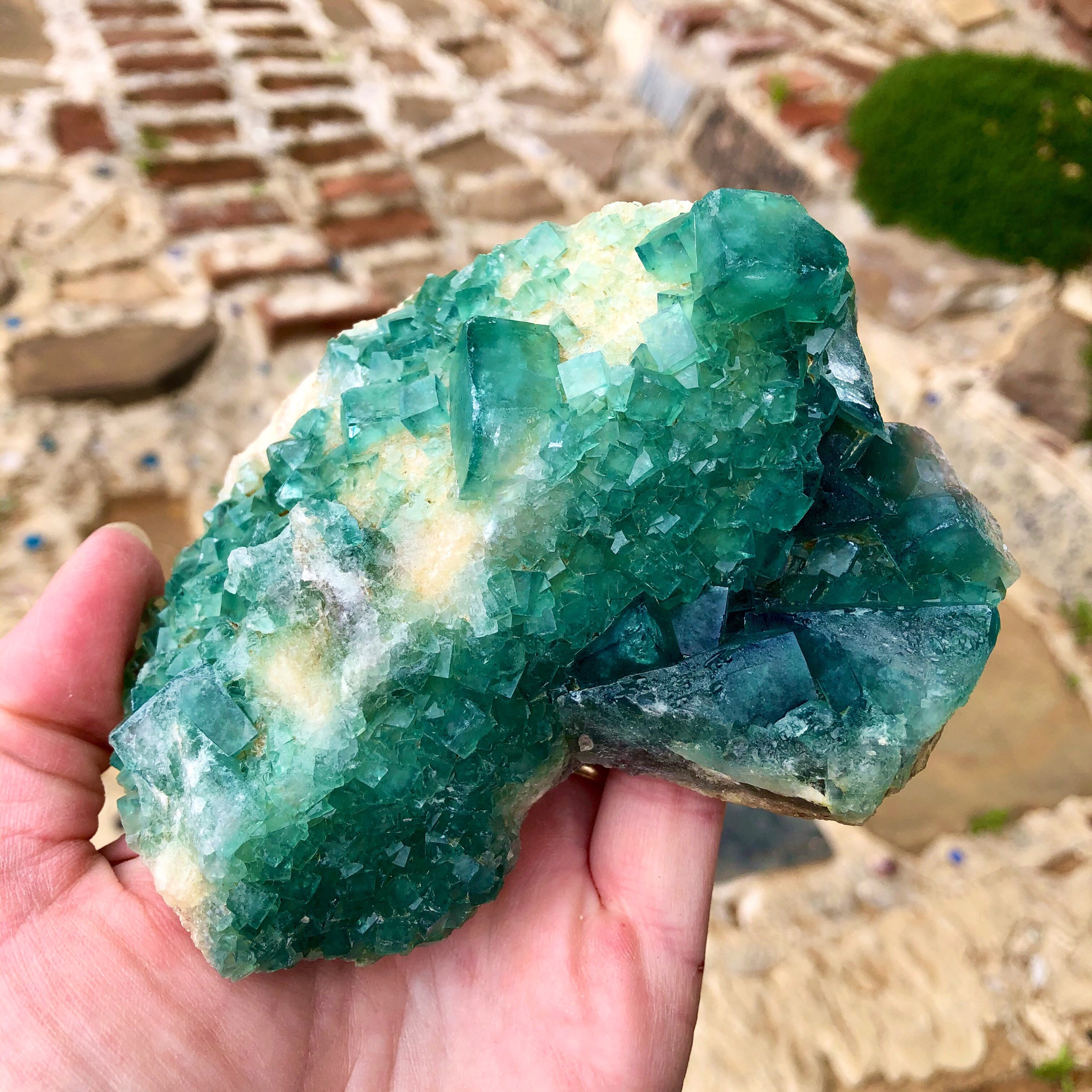 442g Green Transparent Cubic Fluorite On White Quartz Crystal Cluster ...