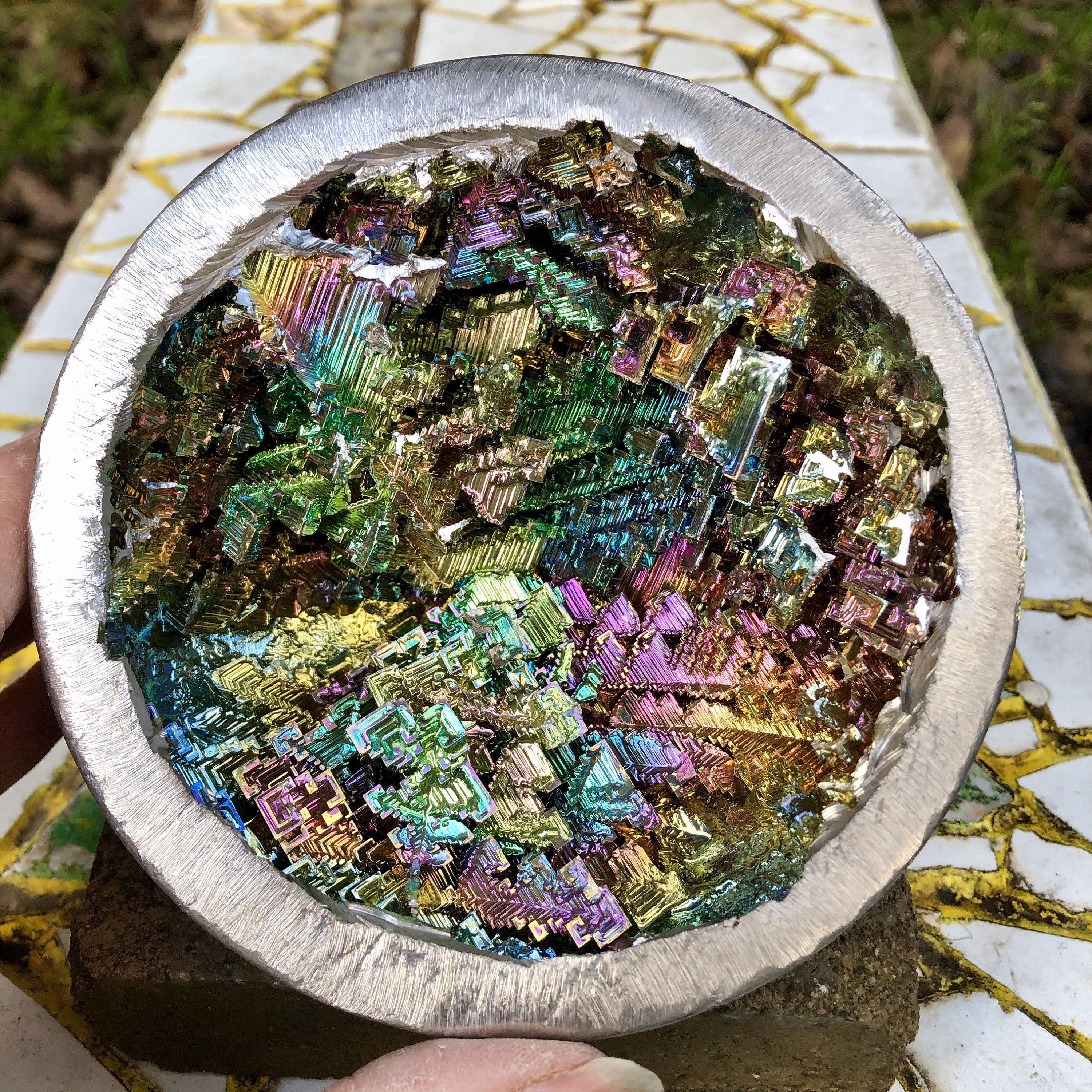 918g Large Bismuth Crystal Cluster Bowl Shaped Specimen