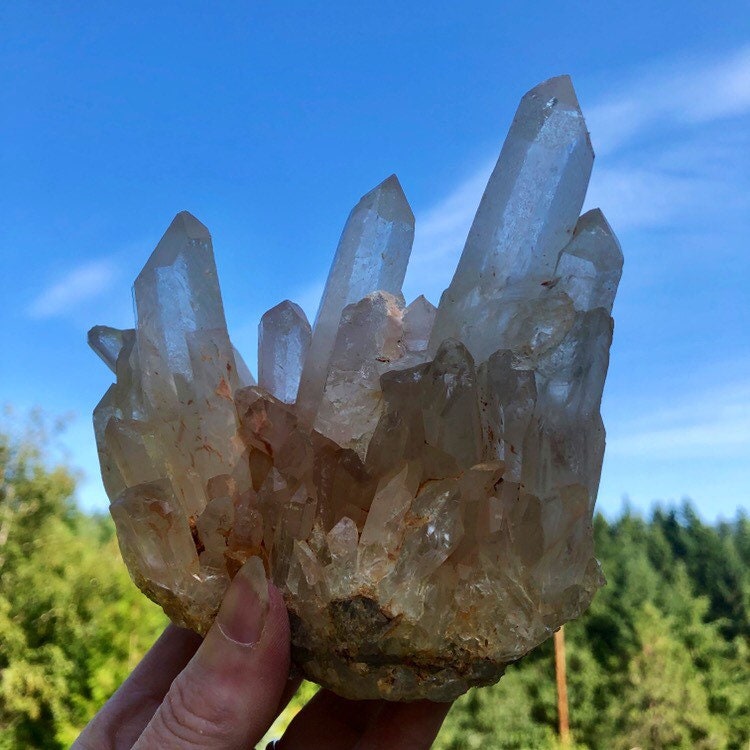Large upright peach colored Quartz Crystal Cluster Mineral Specimen
